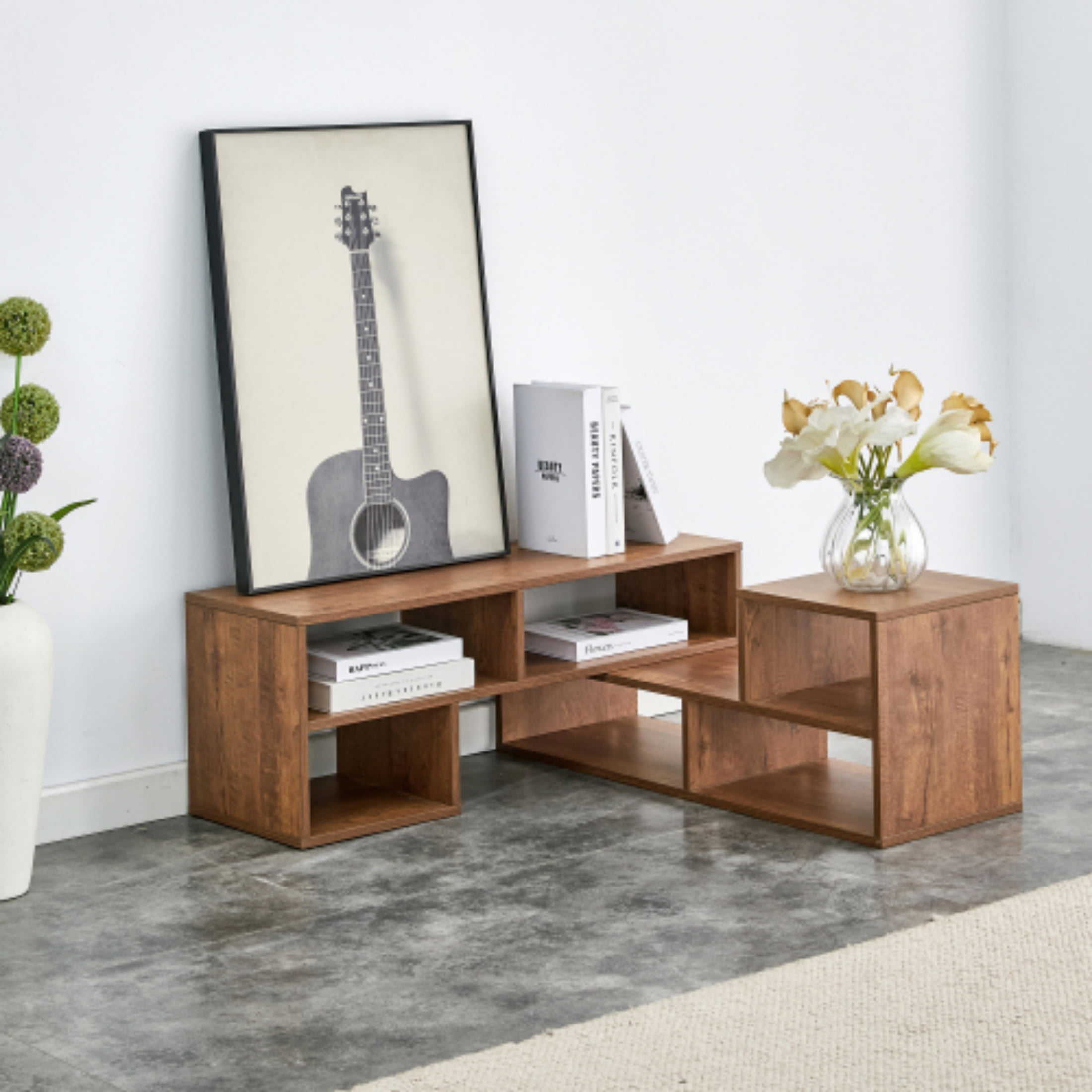 2-Piece Modular Cube TV Stand - Burly Wood L-Shaped Media Console for ...