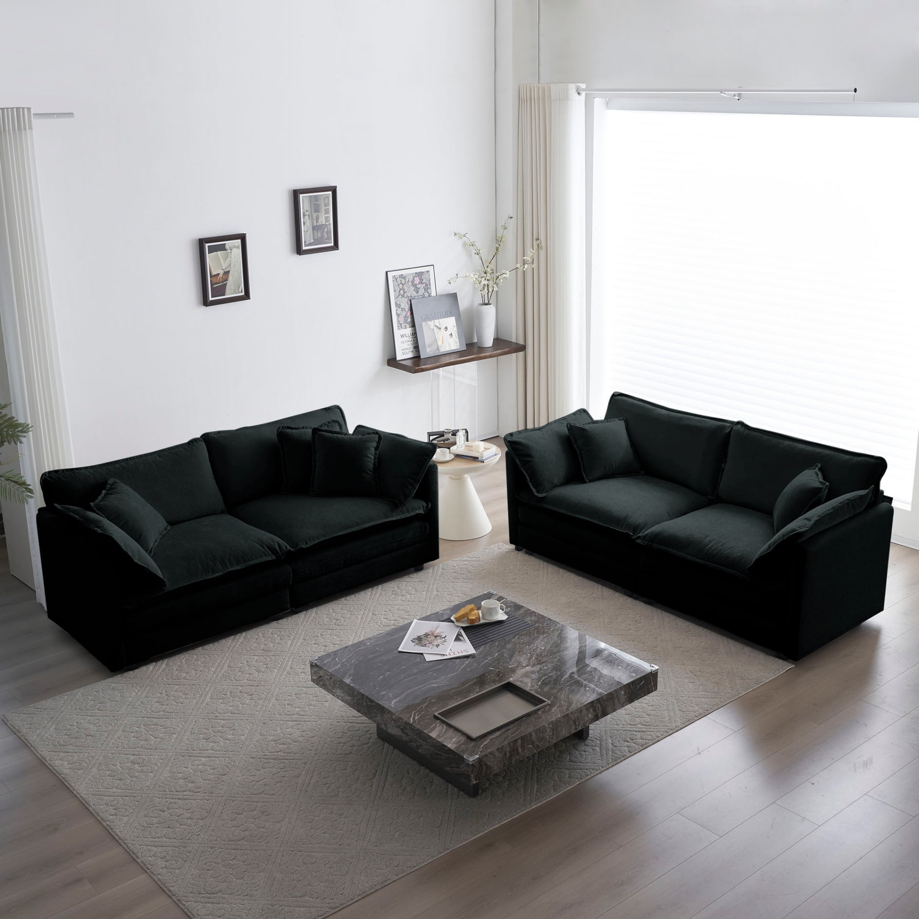 2 Piece Modular Sectional Sofa, Modern Chenille Comfy Cloud Couches Set ...