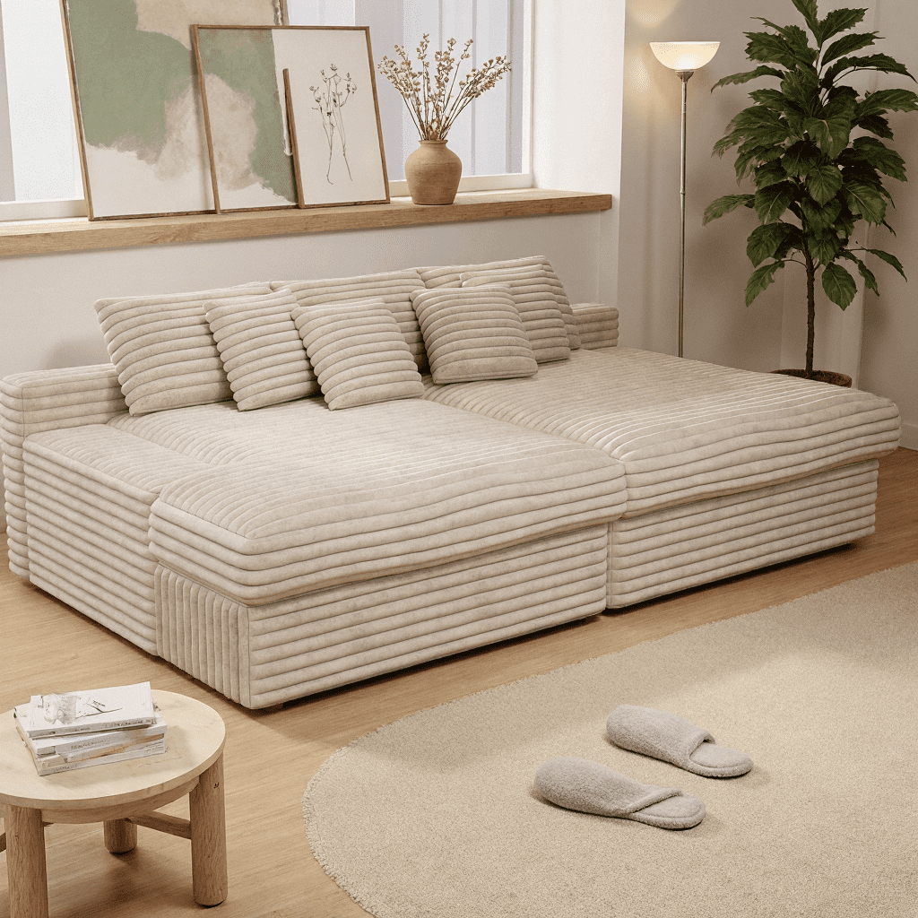 2-Piece Modular Sectional Sofa with Plush Corduroy Fabric, Upholstered ...