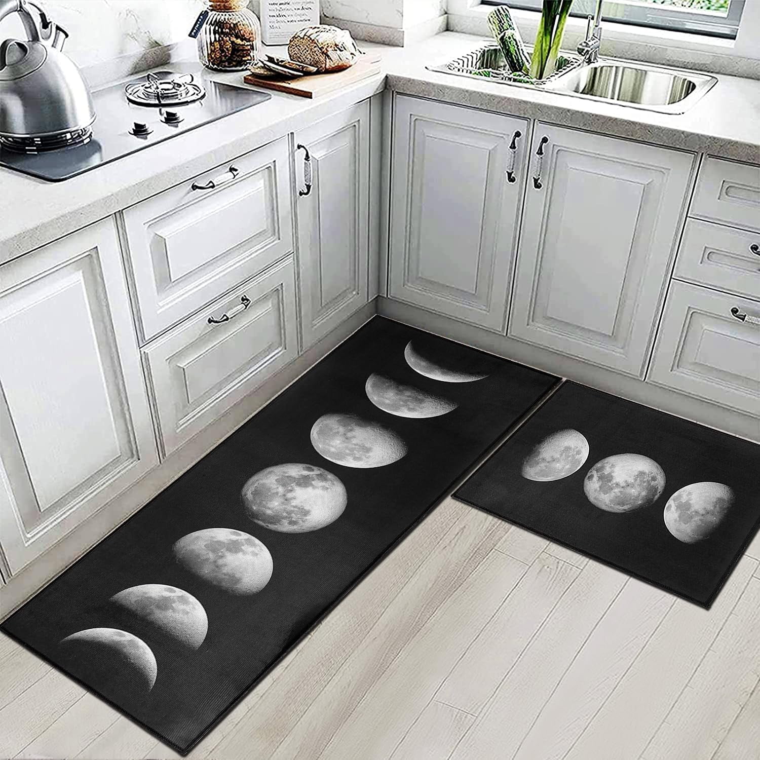 2 Piece Moon Kitchen Rugs Set,Non Skid Washable Kitchen Mats for Floor ...