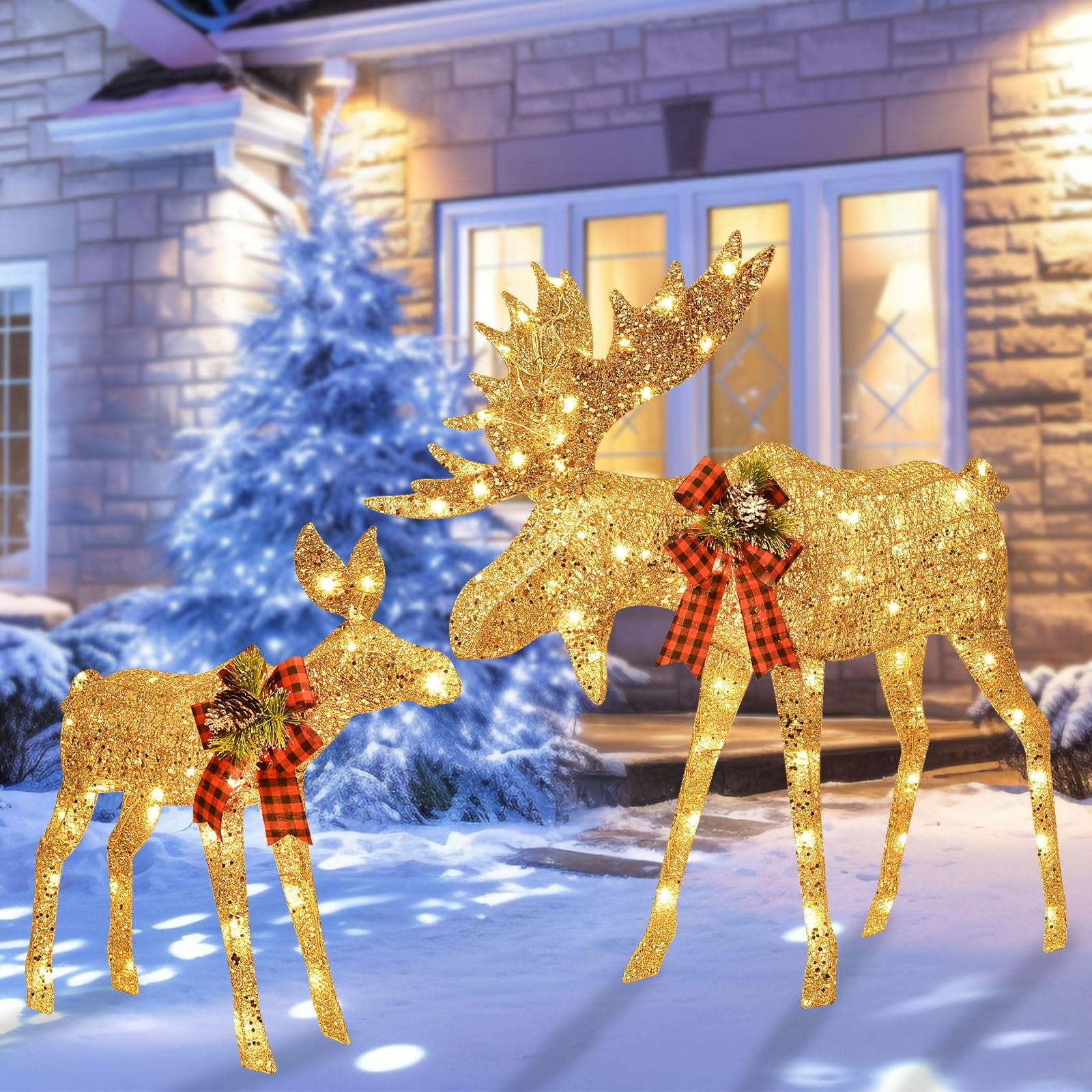 2-Piece Moose Family Lighted Outdoor All Weather Christmas Yard ...