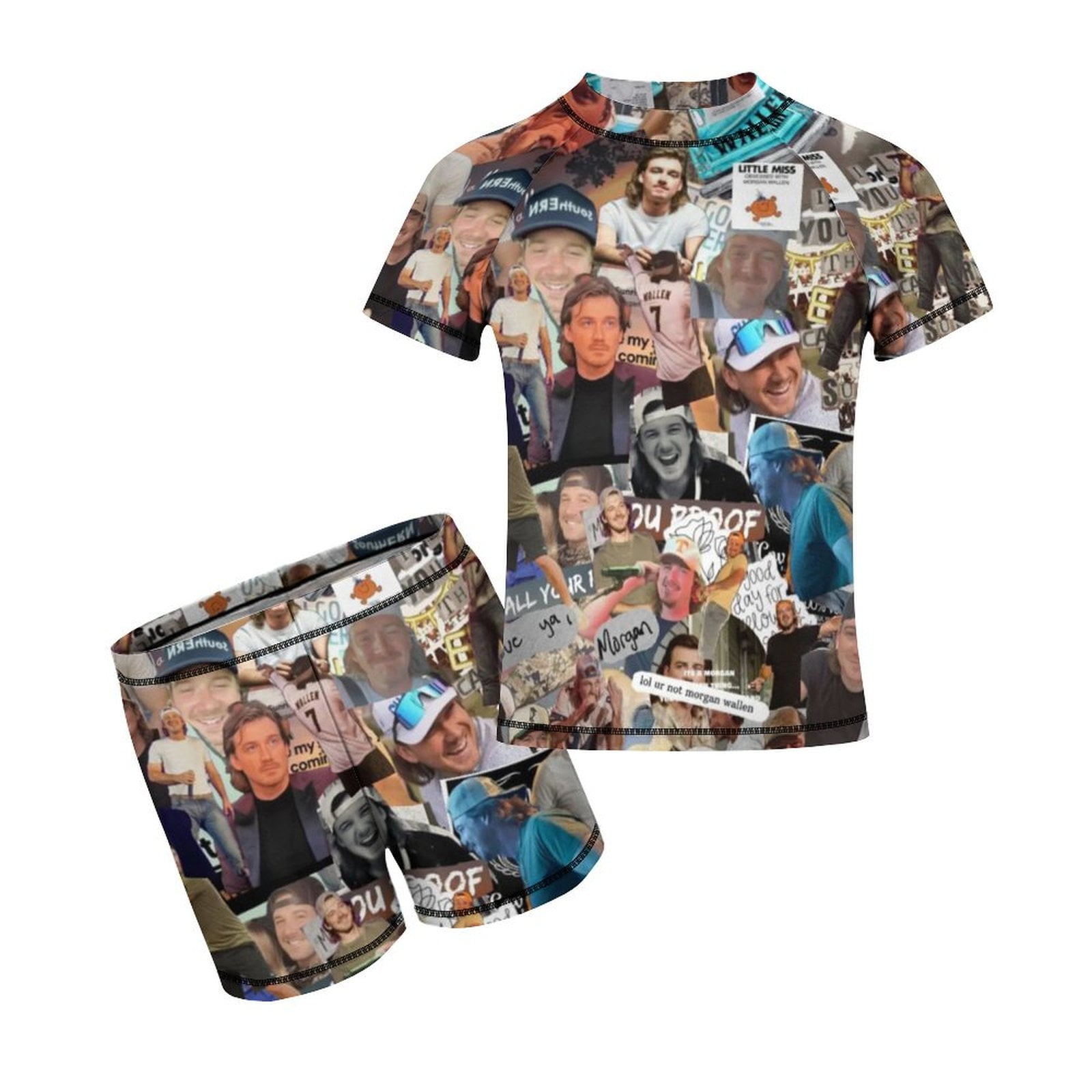 2 Piece Morgan Wallen Rash Guard Set Summer Swim Shirts with Trunks ...