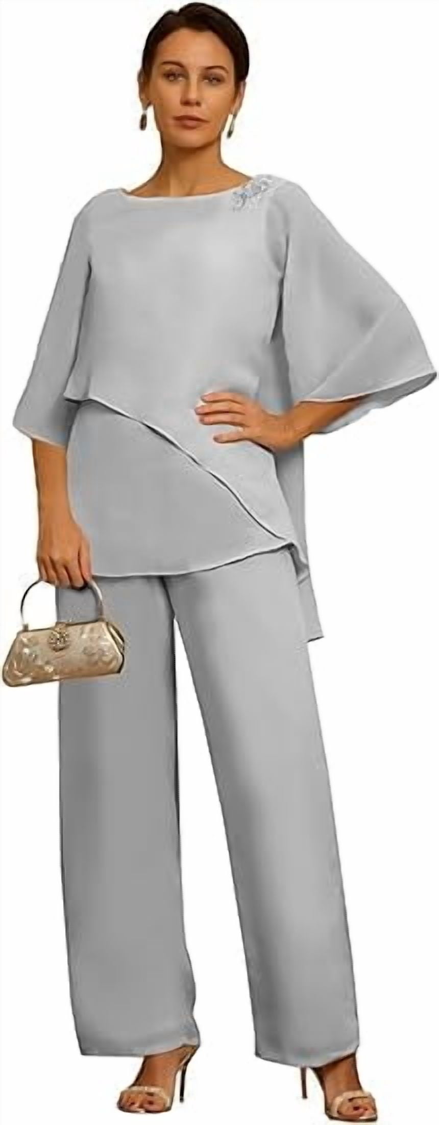 2 Piece Mother of The Bride Pant Suits for Wedding Short Sleeves ...