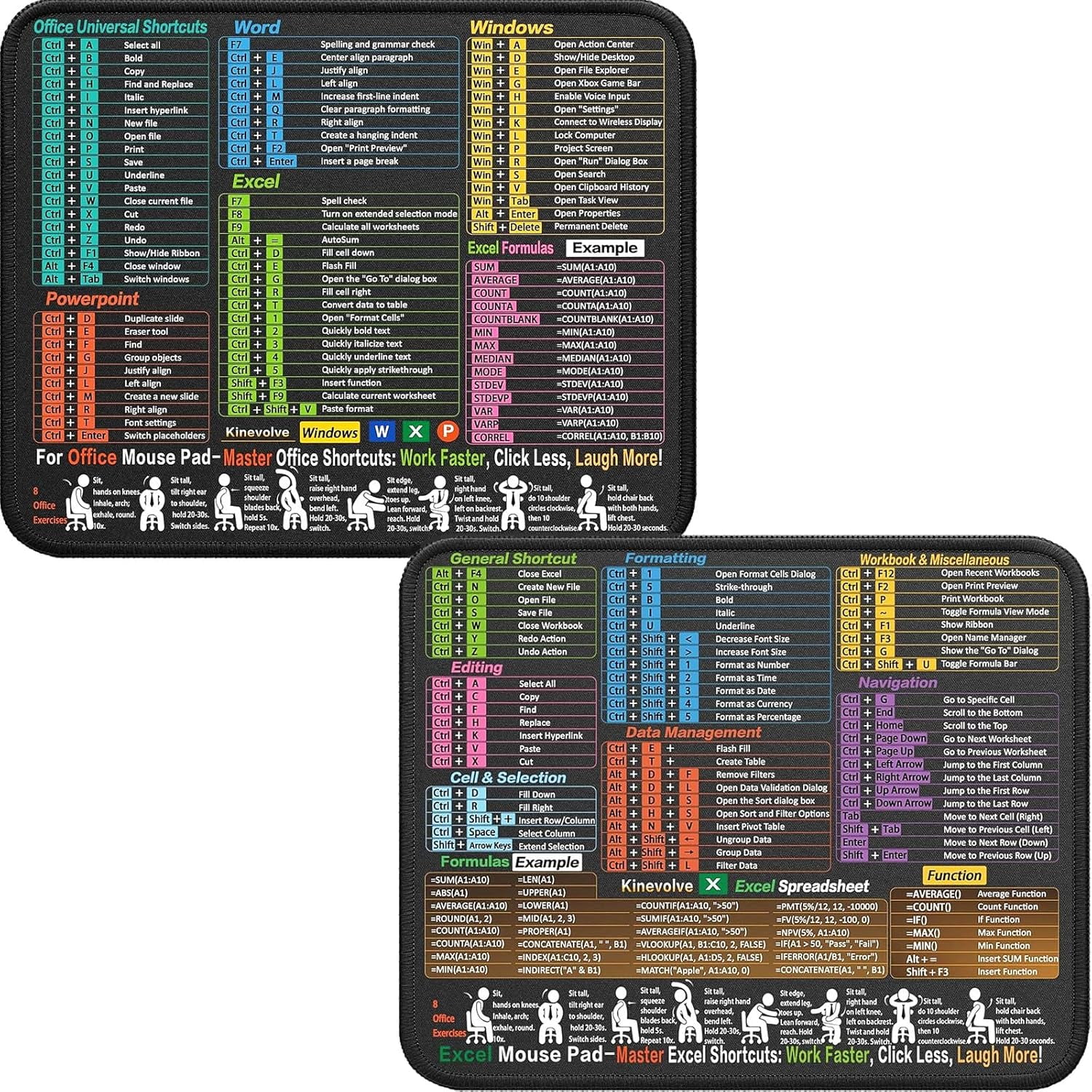 2 Piece Mouse Pad with Word PowerPoint Windows Excel Shortcuts – Small ...