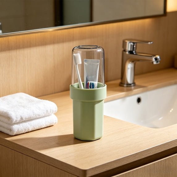 2 Piece Mouthwash Cup Toothbrush Holder Set Stackable Rinse Mug Plastic ...