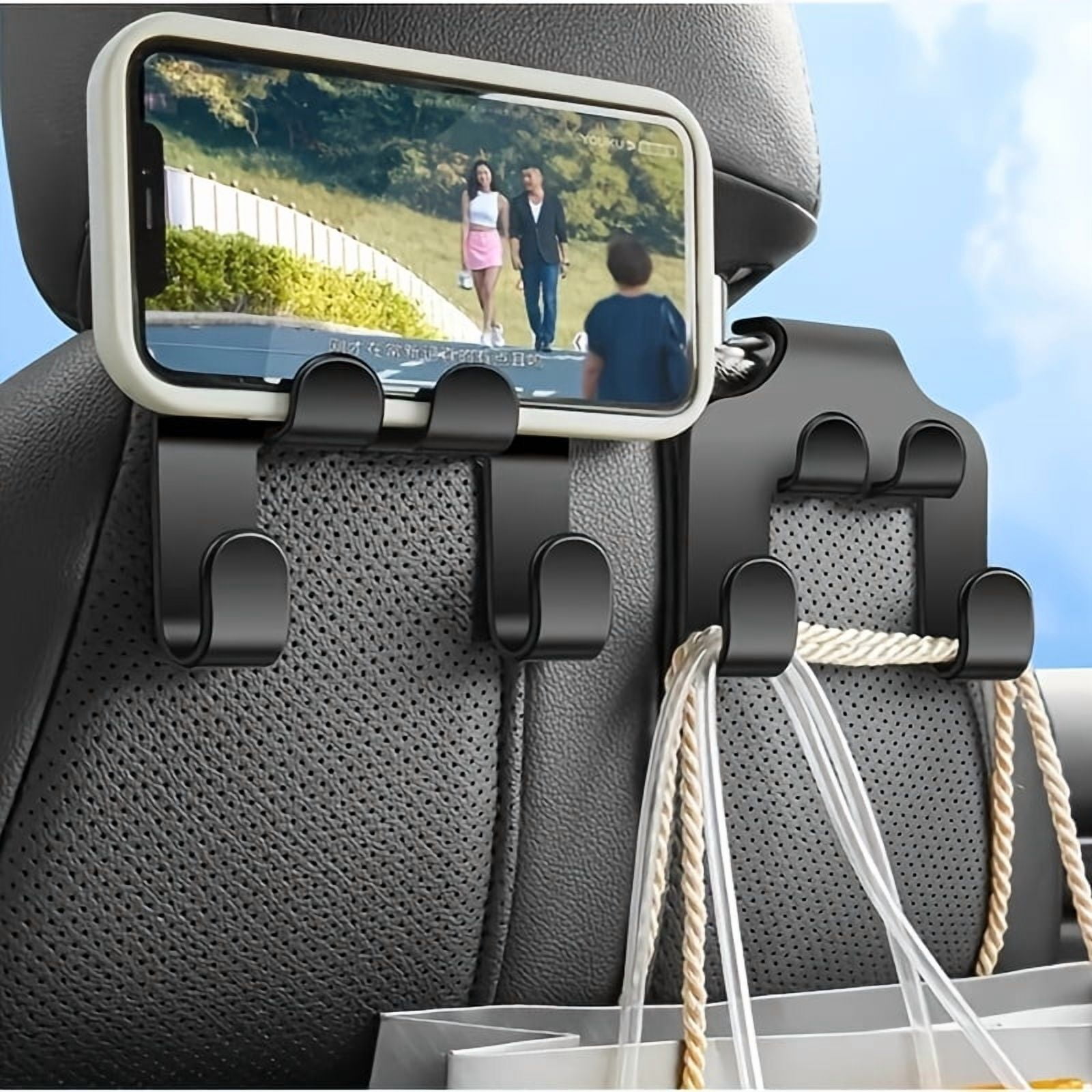 2-Piece Multi-Functional Car Seat Hooks with Phone Holder - Durable PC ...