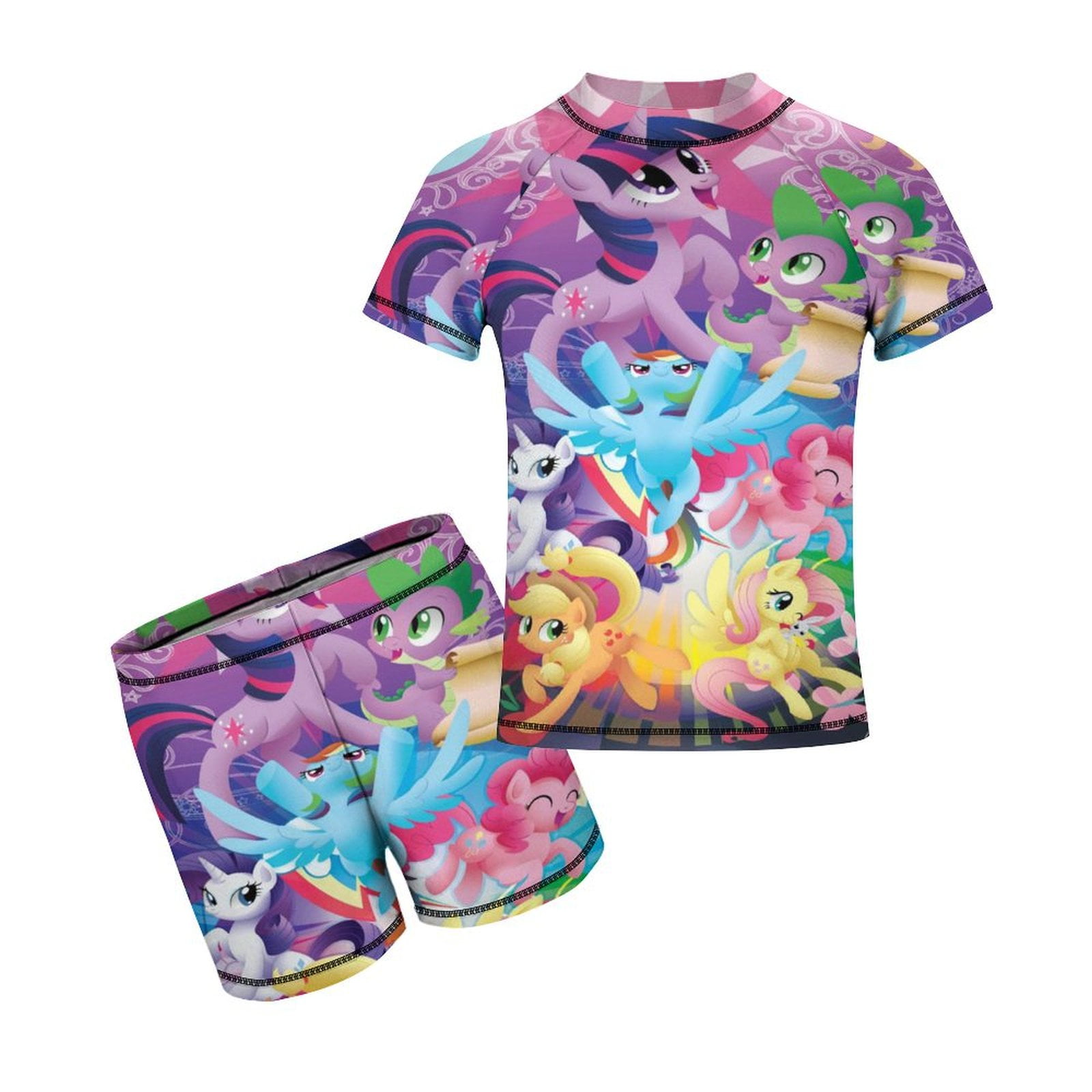 2 Piece My Lit-tle Pony Rash Guard Set Summer Swim Shirts with Trunks ...
