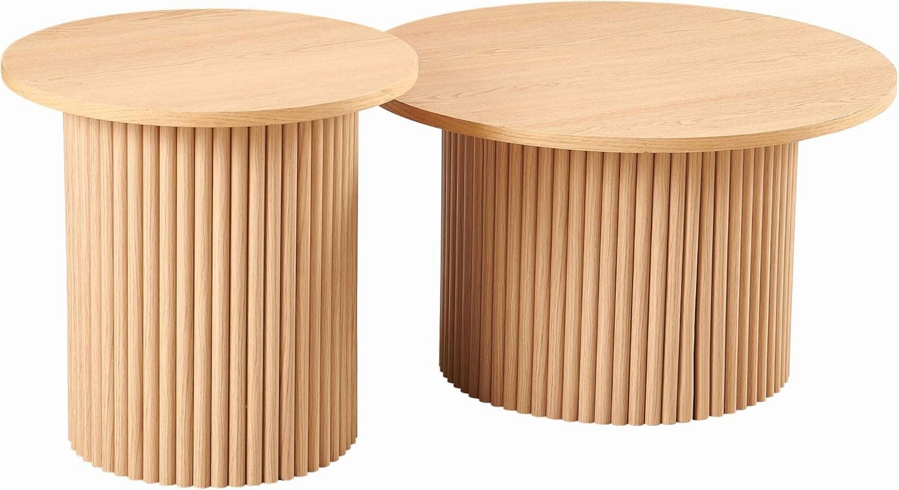 2-Piece Nesting Coffee Side Table Set of 2, Round Nightstand End Table ...