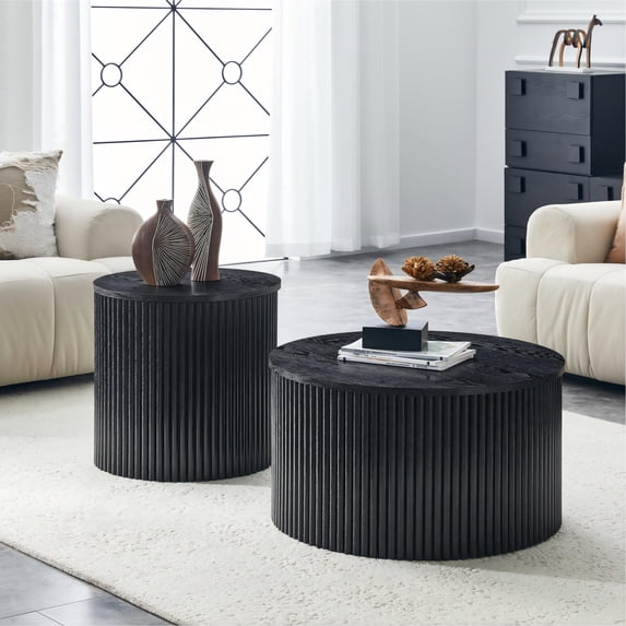 2-Piece Nesting Coffee Table Set, Roman Column Design MDF Round Tables ...