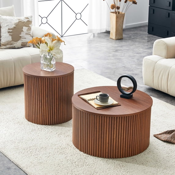 2-Piece Nesting Coffee Table Set, Roman Column Design MDF Round Tables ...