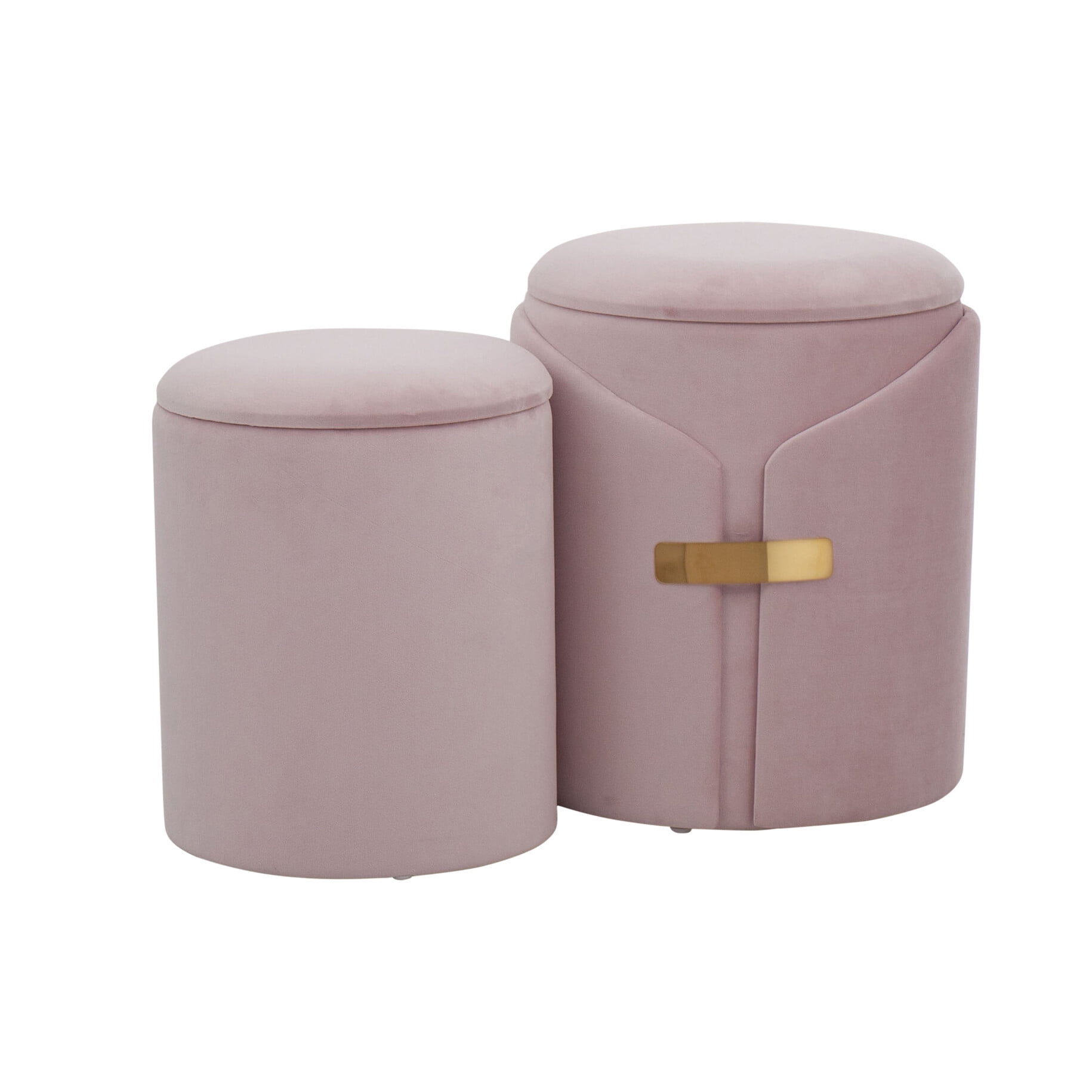 2 Piece Nesting Ottomans, Modern Home Foot Stool in Pink Velvet with ...