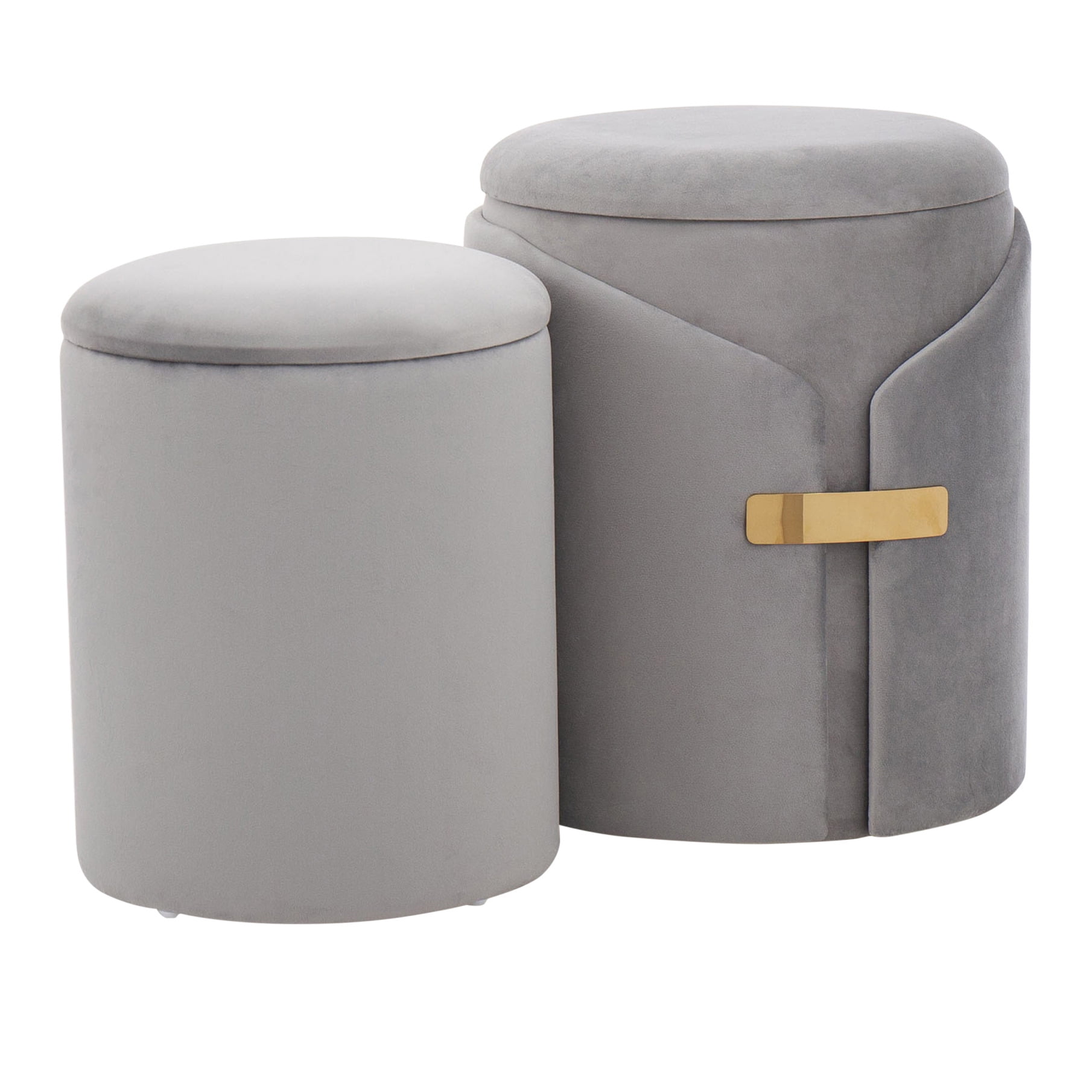 2 Piece Nesting Ottomans, Modern Home Foot Stool in Silver Velvet with ...
