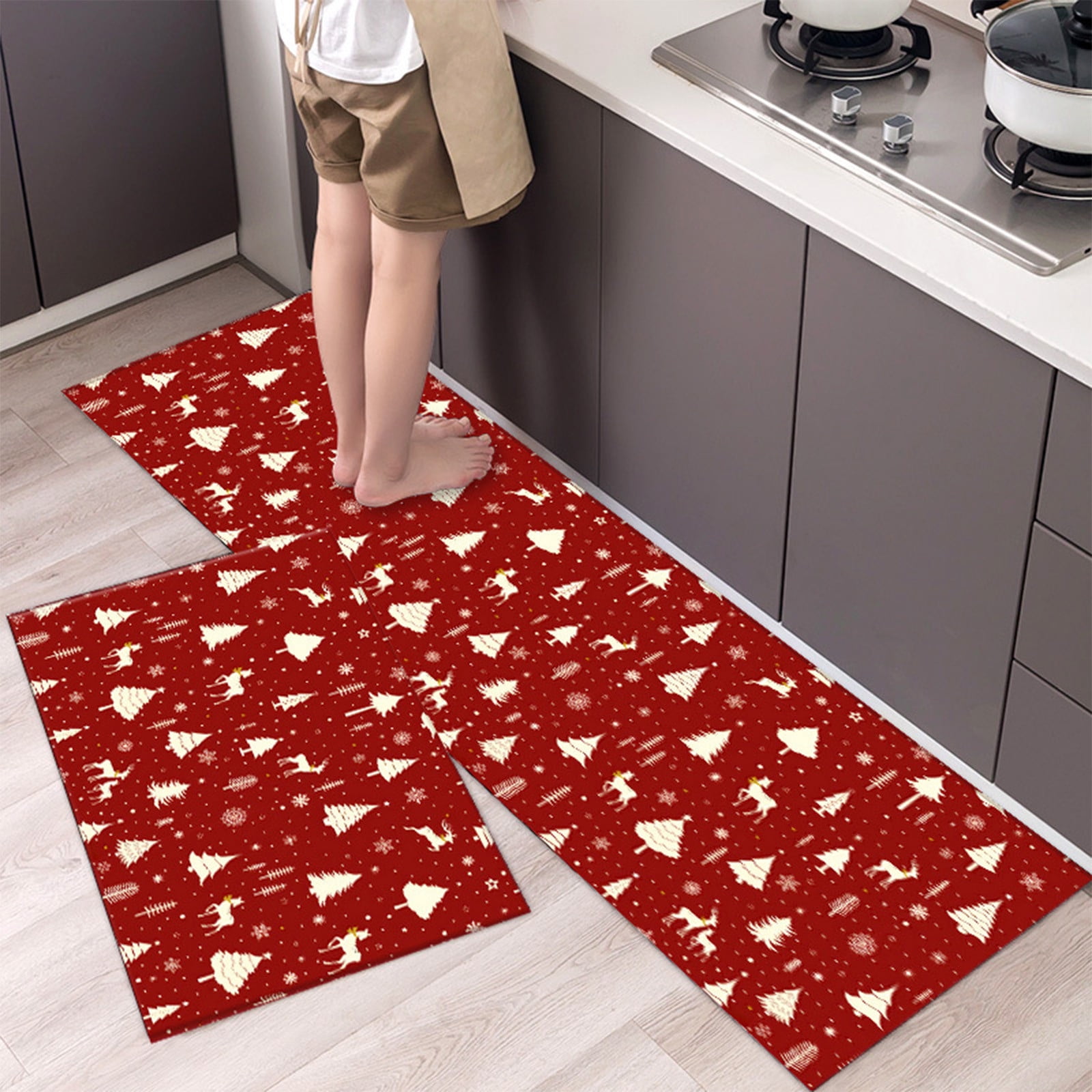 2-Piece Non-Slip Kitchen Mat Set with Stain Resistance, Absorbent Floor ...
