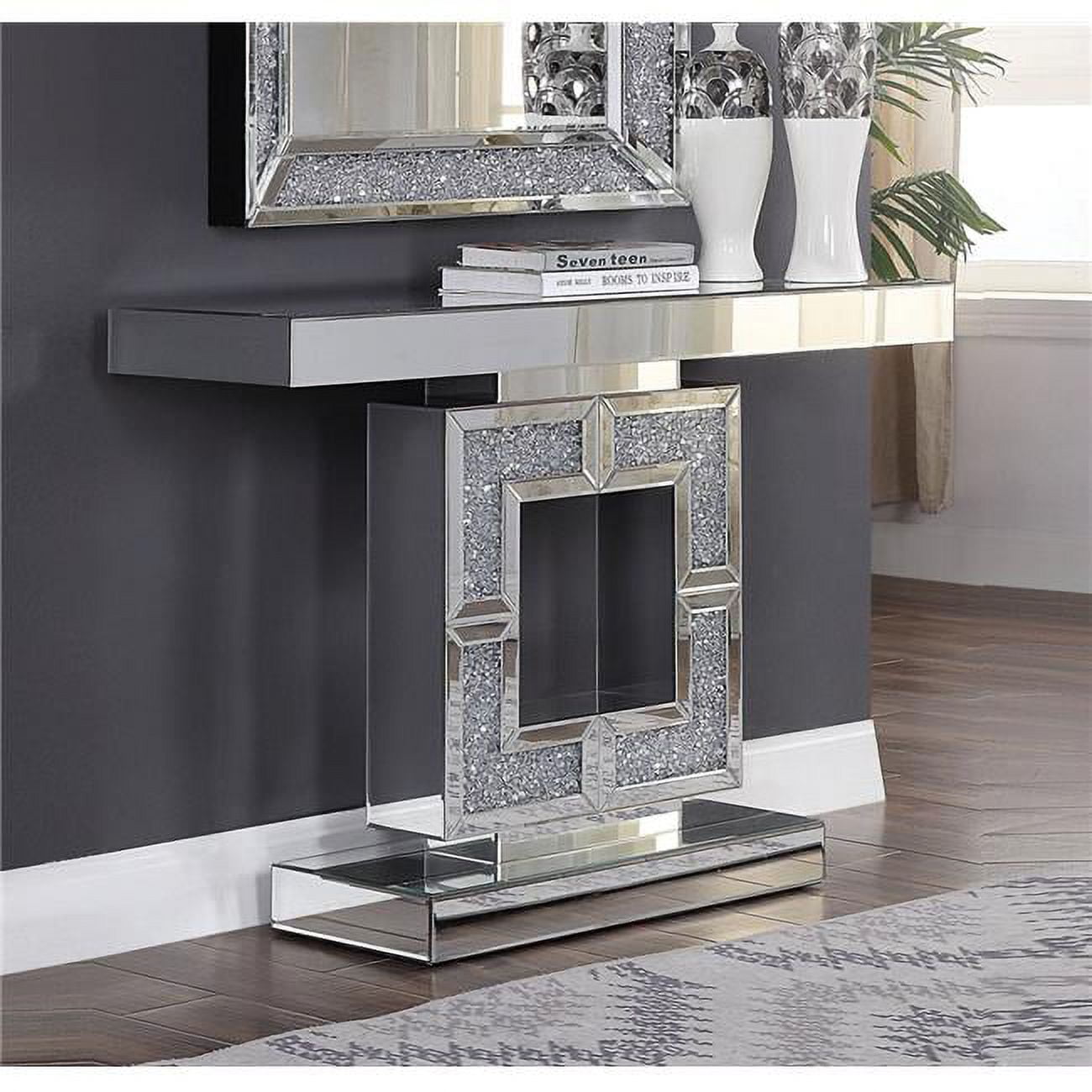 2 Piece Noralie Console Table, Mirrored & Faux Diamonds - 31 x 47 x 14 ...
