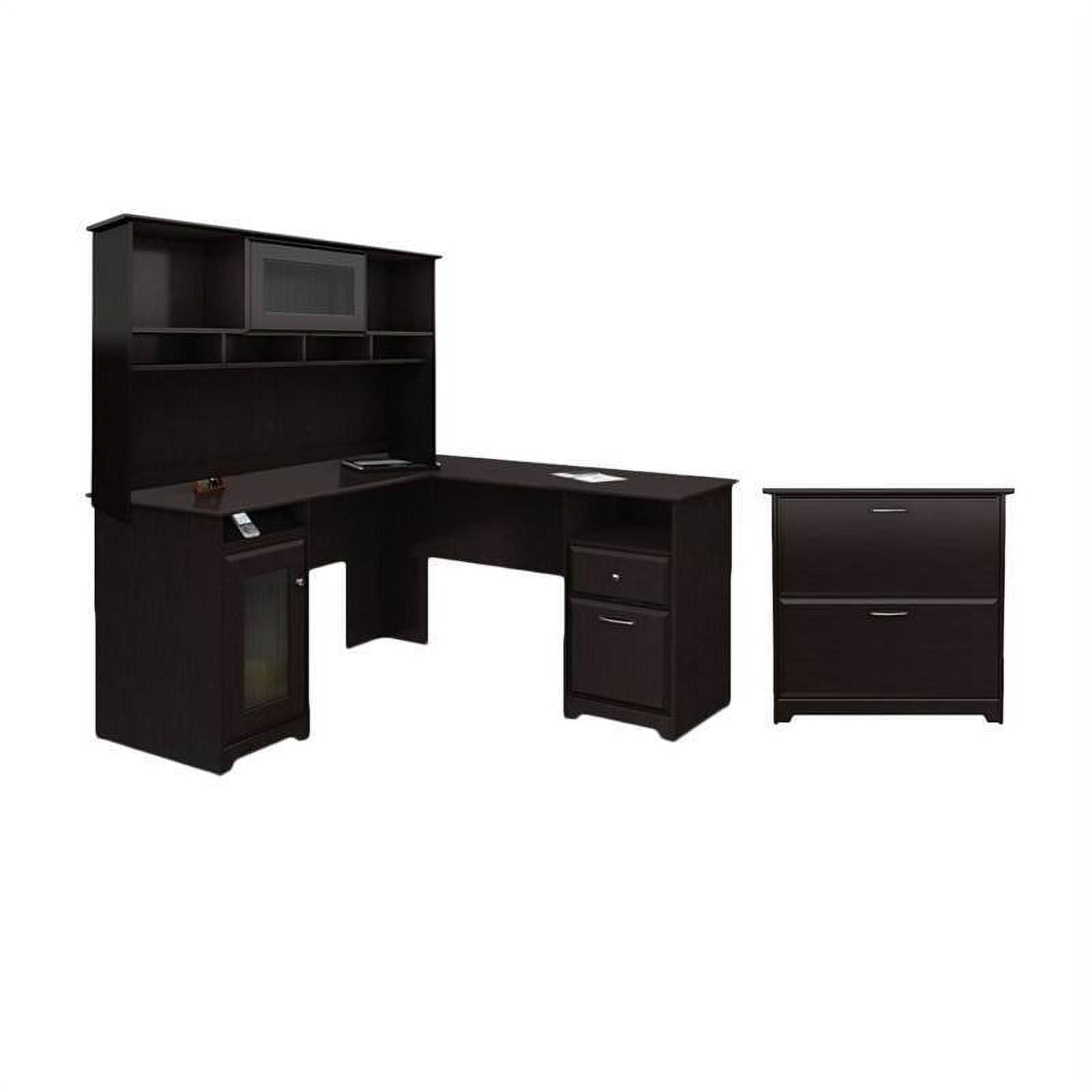 2 Piece Office Set with Computer Desk with Hutch and Filing Cabinet in ...