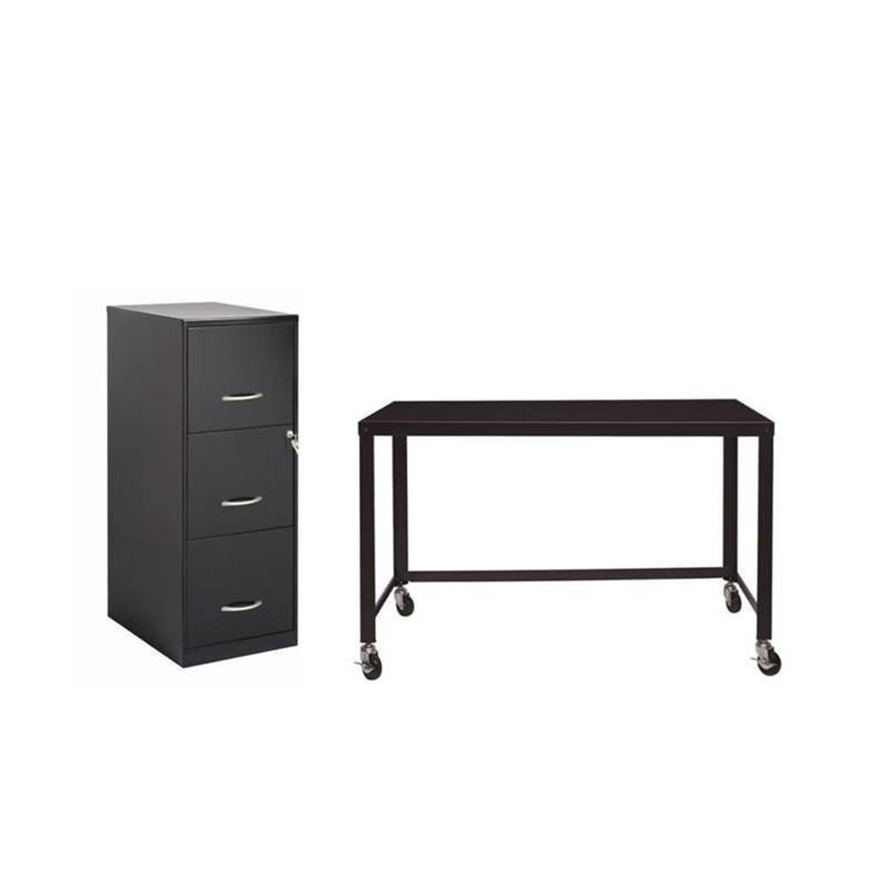 2 Piece Office Set with Desk and Filing Cabinet in Black - Walmart.com