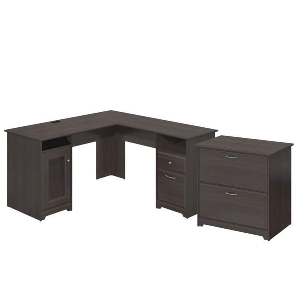 2 Piece Office Set with L Shape Desk and Filing Cabinet in Heather Gray ...