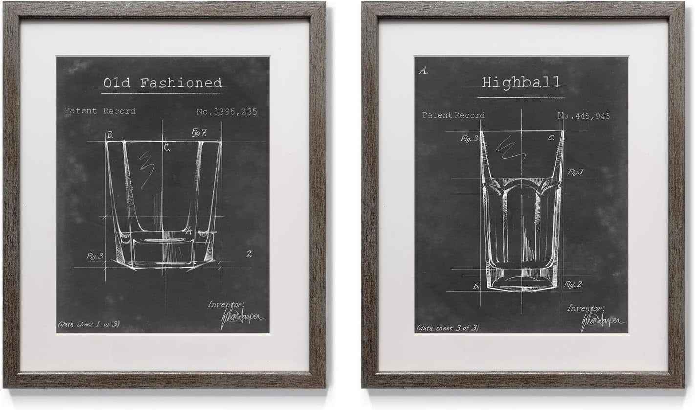 2-Piece Old Fashioned/Highball Art – 16"Wx20"H Framed (Distressed ...
