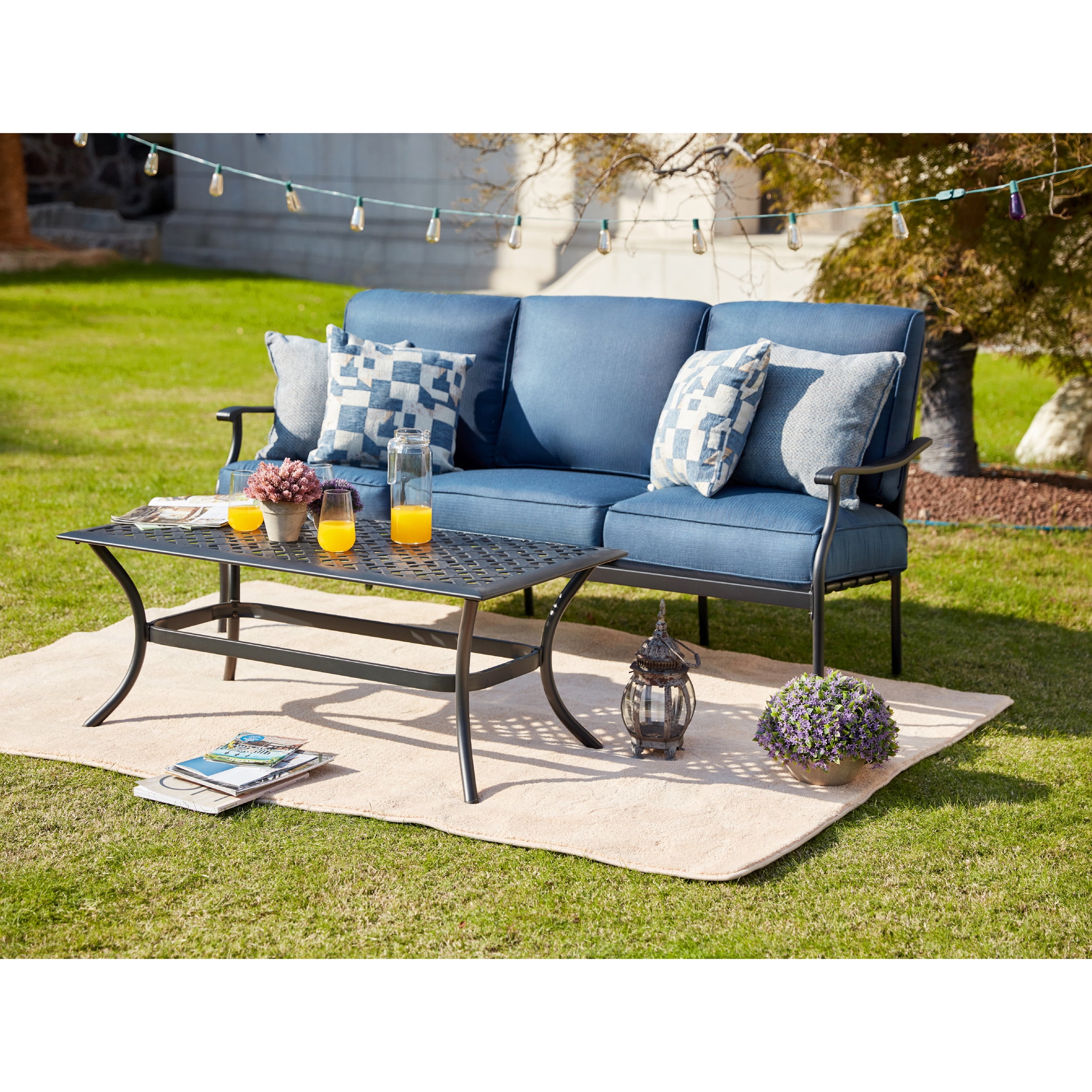 2-Piece Outdoor 3-Seater Sofa and Coffee Table Conversation Set ...