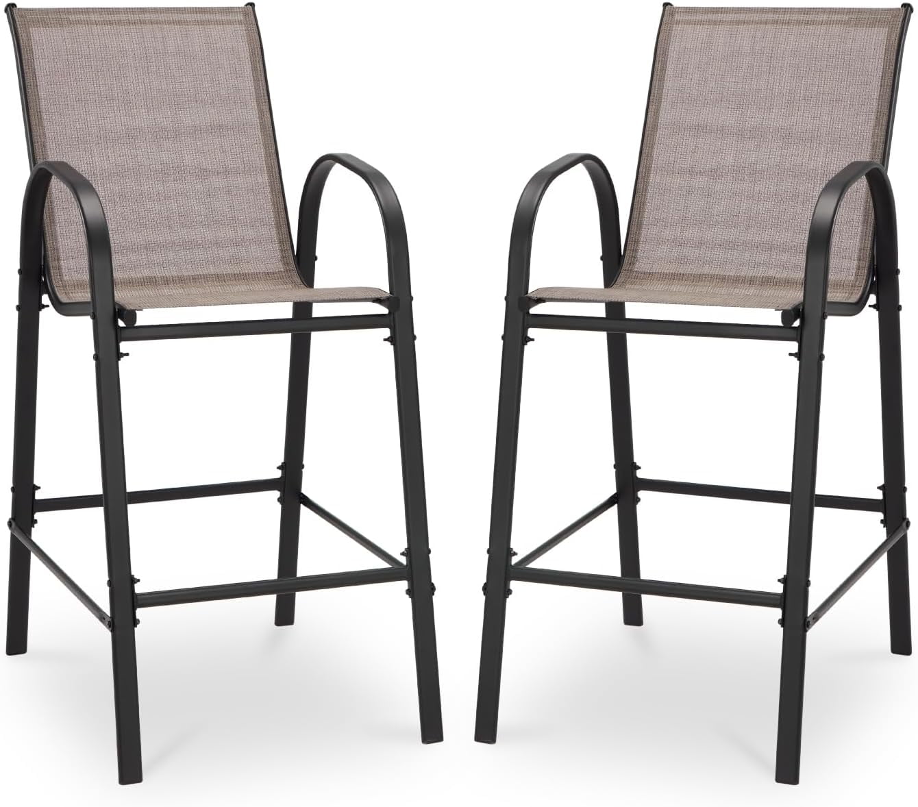 2-Piece Outdoor Bar Stool Set - High-Back Textilene Chairs ...