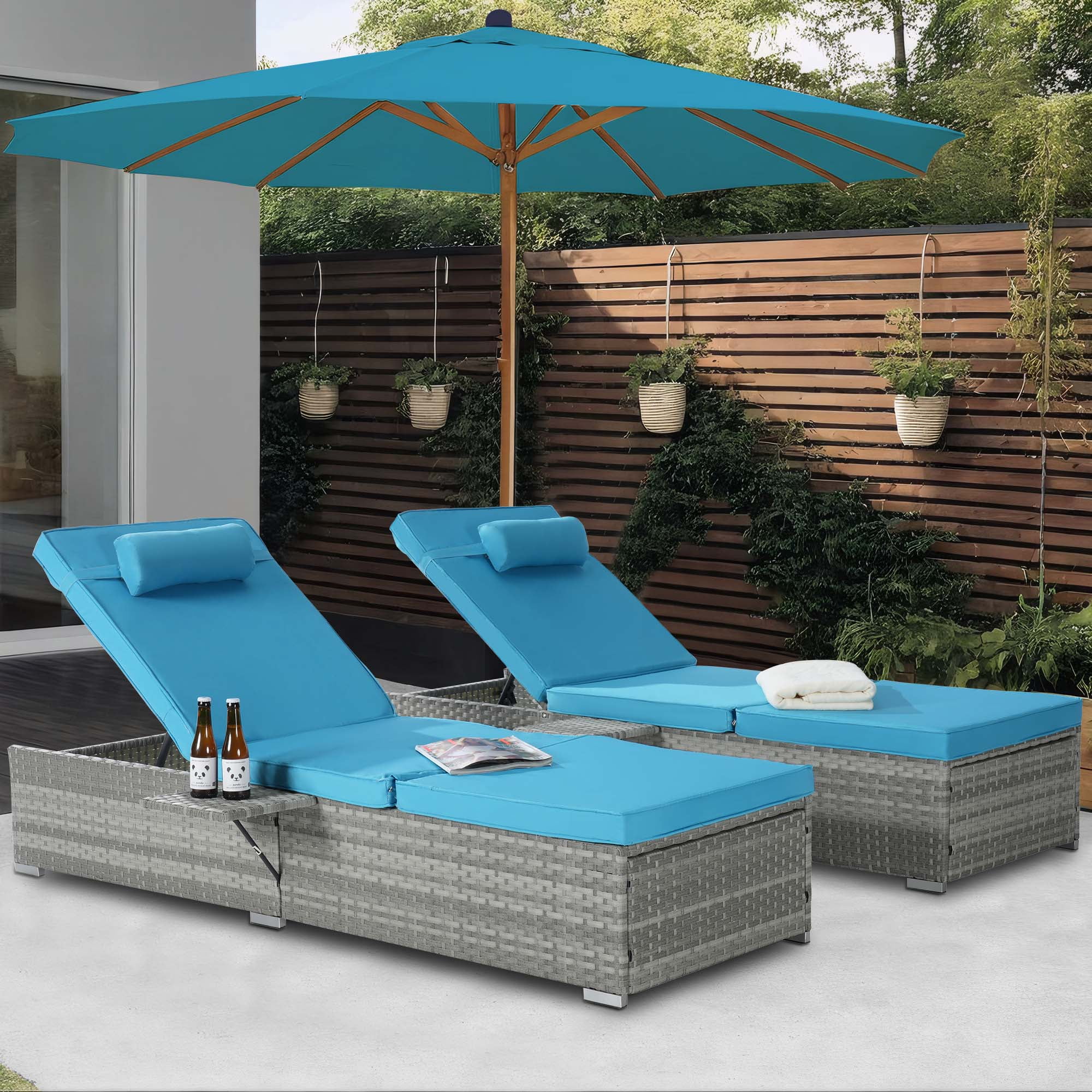 2 Piece Outdoor Chaise Lounge Chairs Set, Patio Lounger Reclining ...