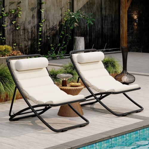 2-Piece Outdoor Folding Chaise Lounge Chairs, Rattan Wrapped Patio ...