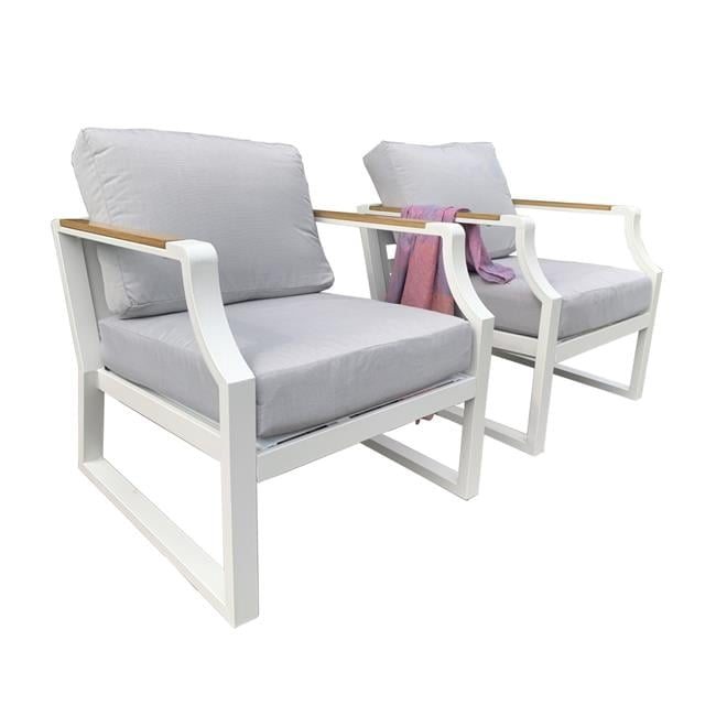 2 Piece Outdoor Garden White Iron Single Sofas with Grey Cushions ...