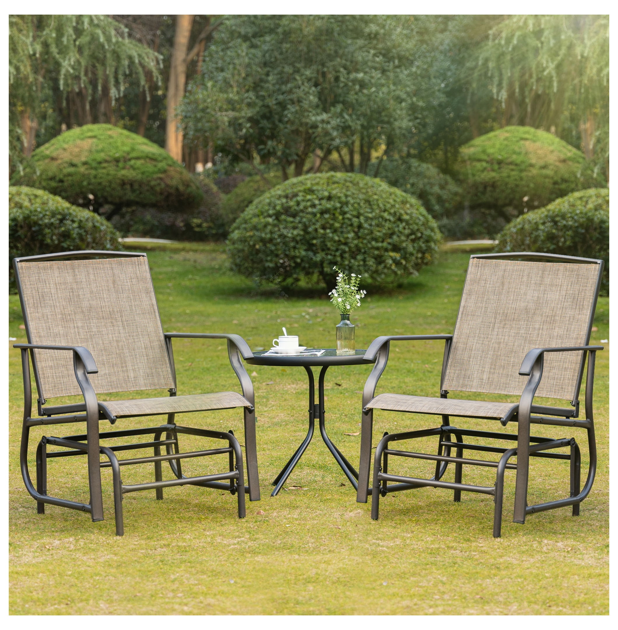 2 Piece Outdoor Glider Set, Patio Swing Chairs, Steel Frame Rocking ...