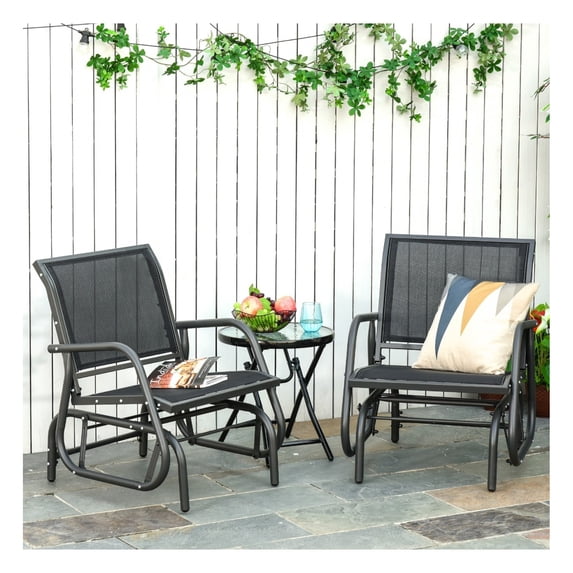 2-Piece Outdoor Glider Swing Set, Rocking Chairs with Mesh, Steel Frame ...