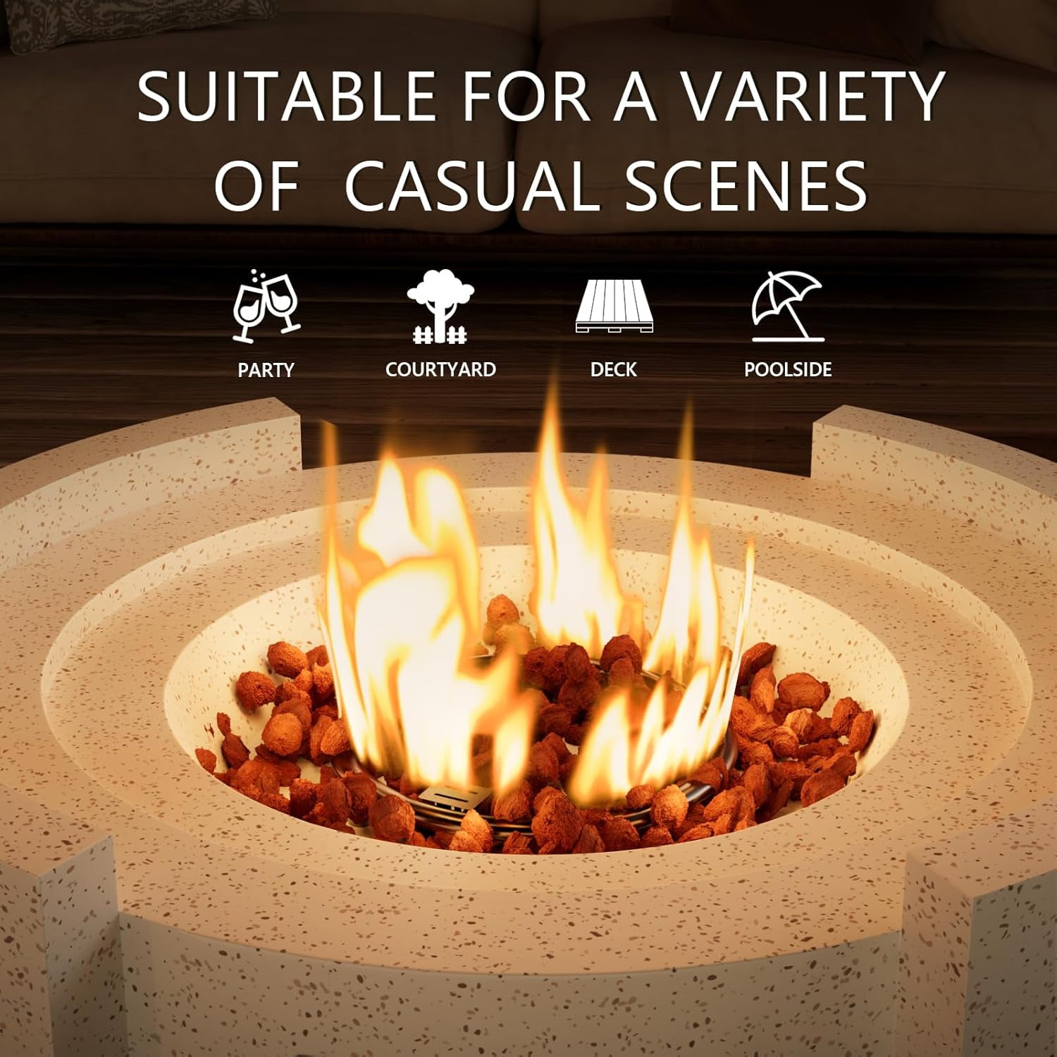 2-Piece Outdoor Propane Fire Pit Table Set, 27.6-inch X 24.2-inch ...