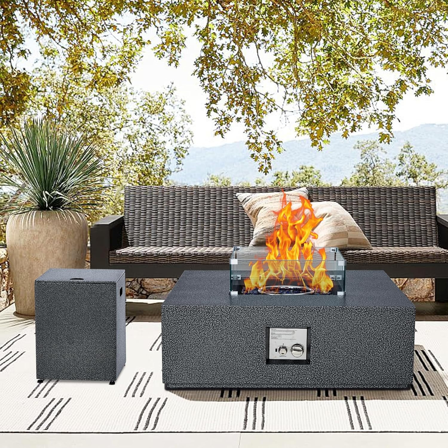 2-Piece Outdoor Propane Firepit Table Set w Tank Table, 36 in Square ...