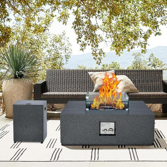 2-Piece Outdoor Propane Firepit Table Set w Tank Table, 36 in Square ...