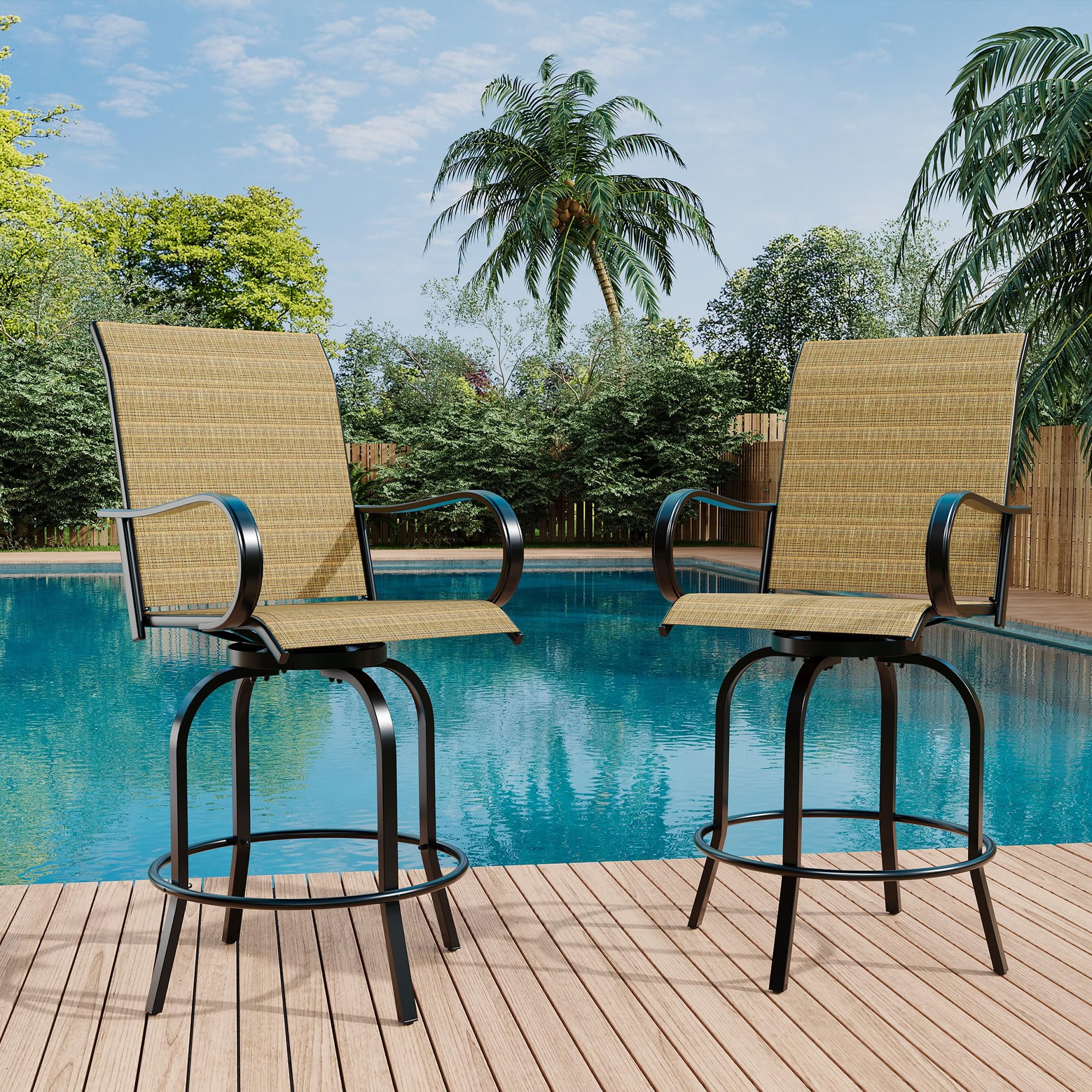 2 Piece Outdoor Swivel Bar Chairs, Patio High Swivel Bar Stools, All ...