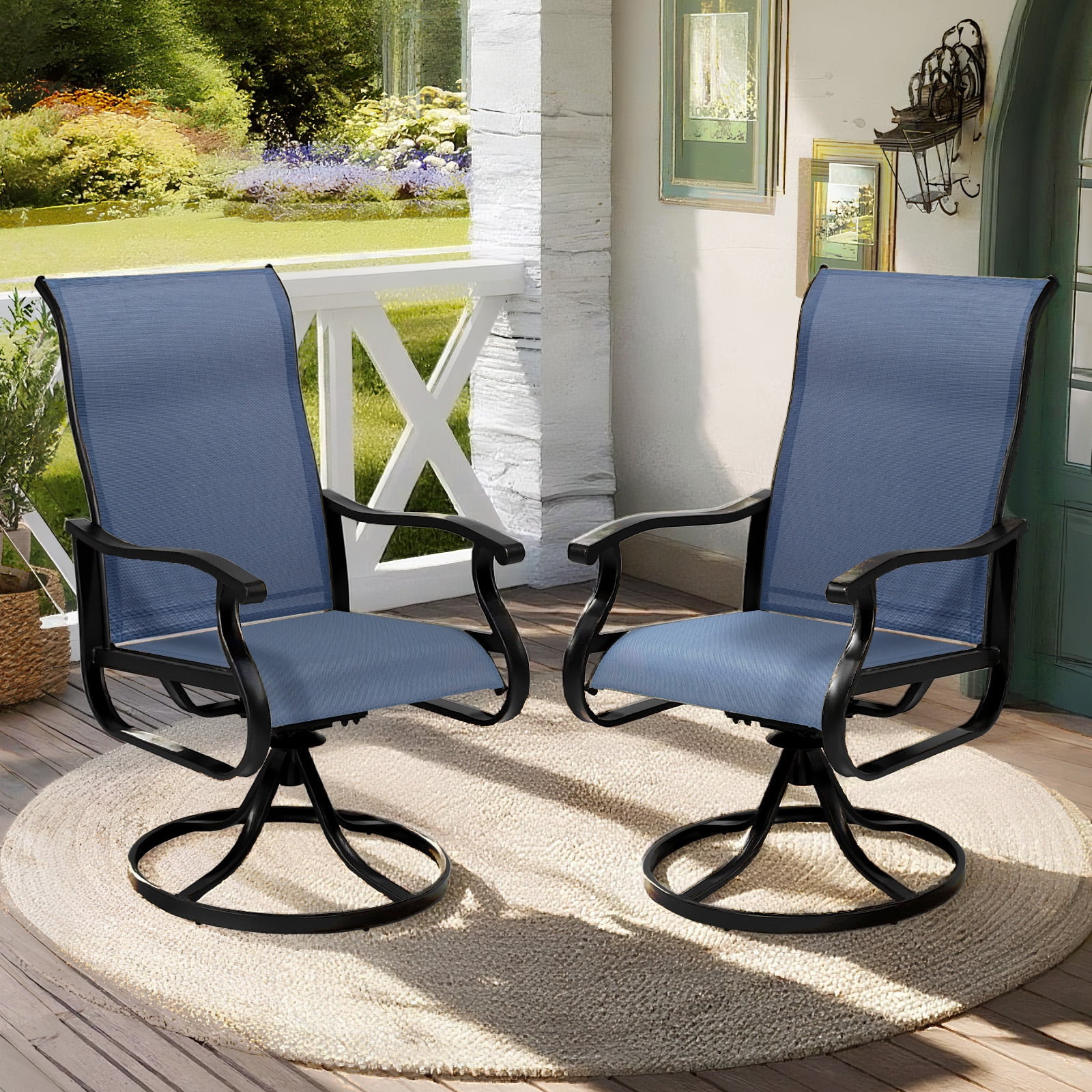 2-Piece Outdoor Swivel Chair Set - High Back Rocking Patio Chairs with ...