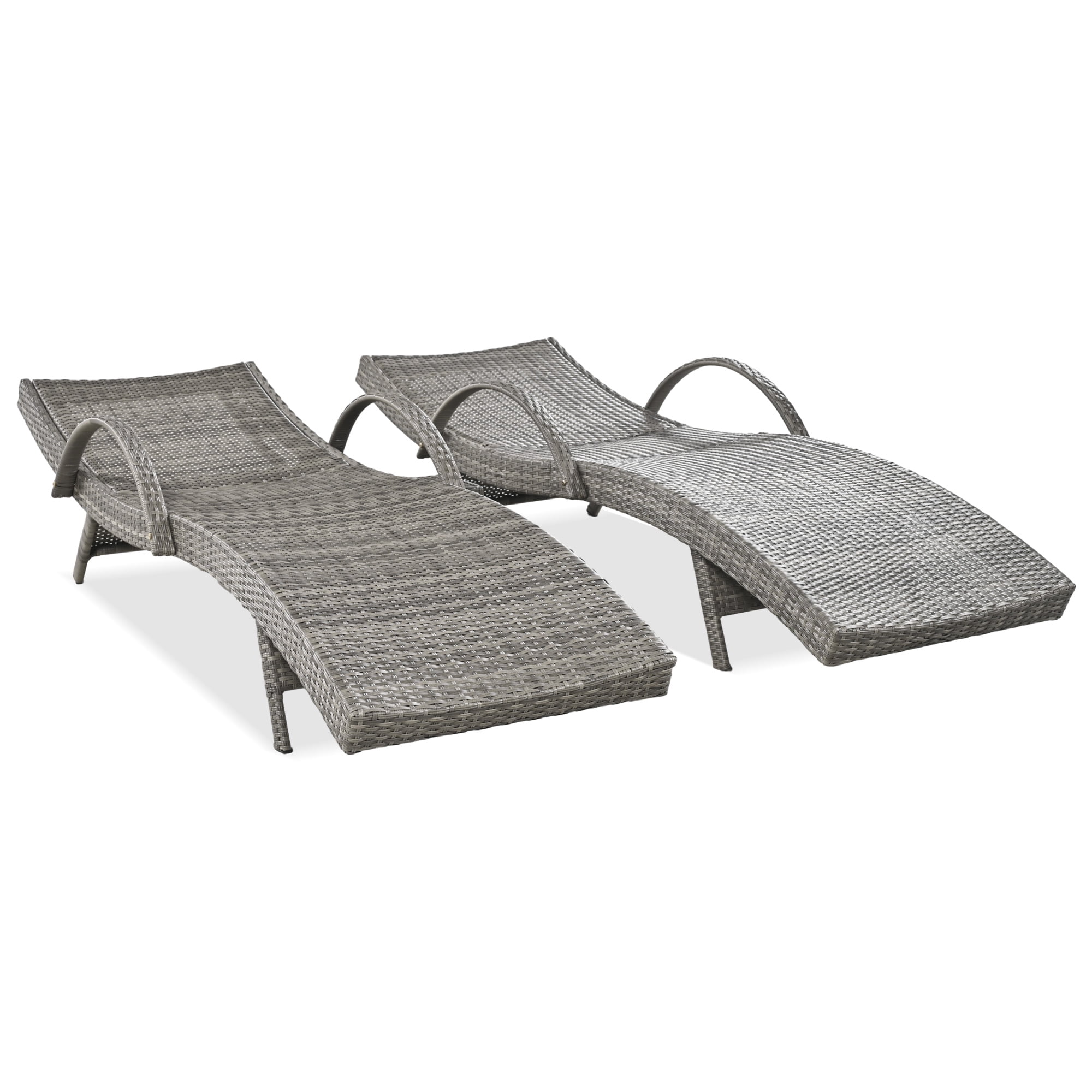 2 Piece Outdoor Wicker Chaise Lounge Chairs, Grey All-Weather Rattan ...