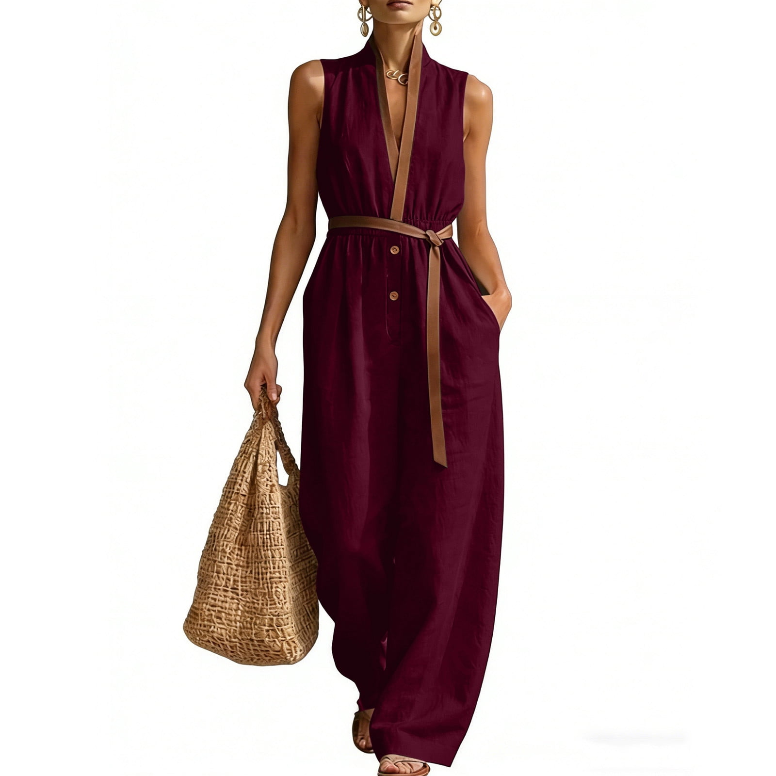 2 Piece Outfit Sets for Women Plus Size 100% Cotton Sleeveless Jumpsuit ...