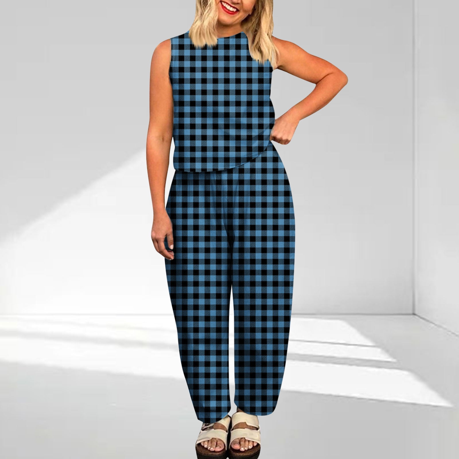 2 Piece Outfit for Women Matching Jogger Set Plaid Sweat Suits ...