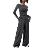 2 Piece Outfit for Women Fall Clothes Slim Fit Long Sleeve Boat Neck ...