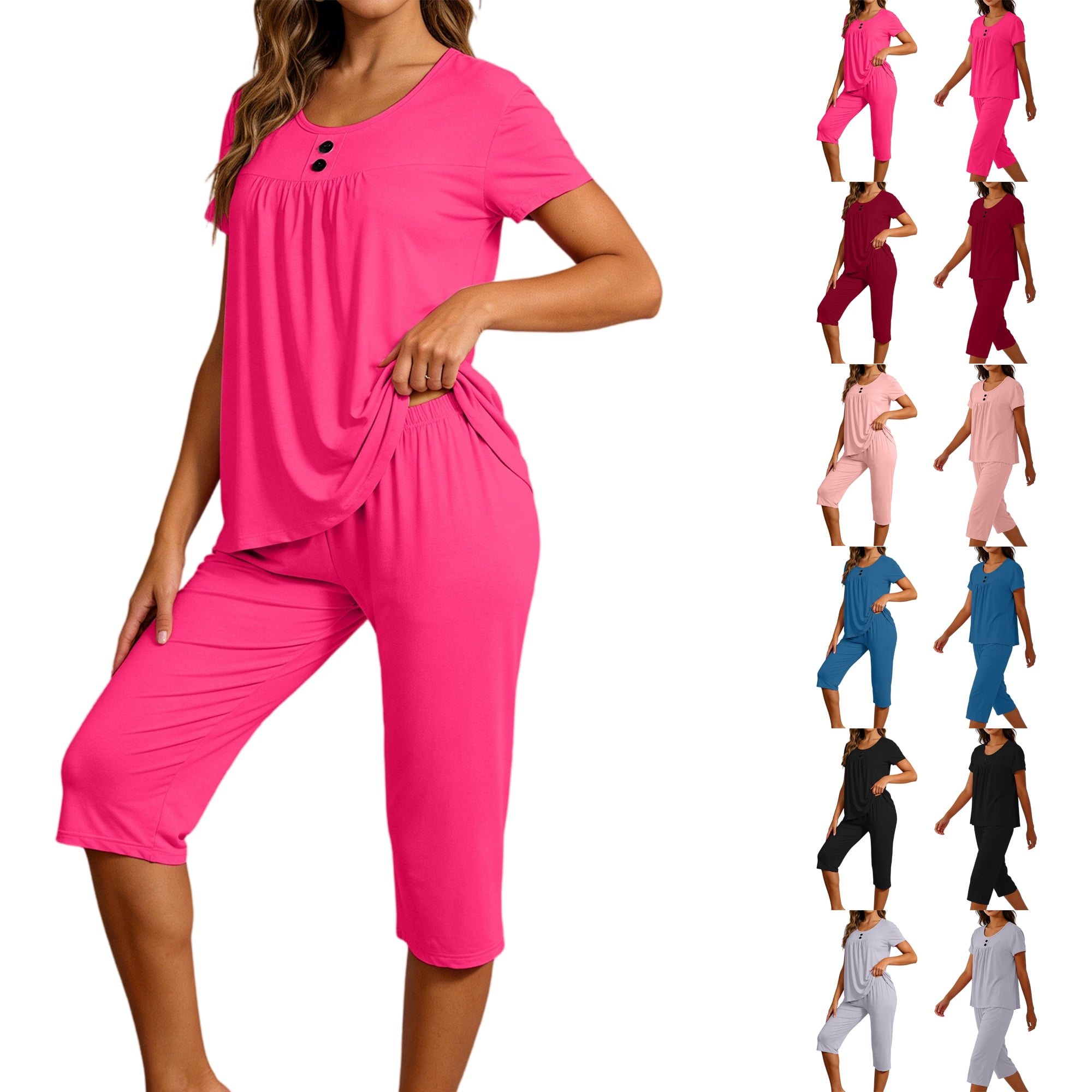 2 Piece Outfit for Women Lounge Sets Oversized Round Neck Tshirts ...