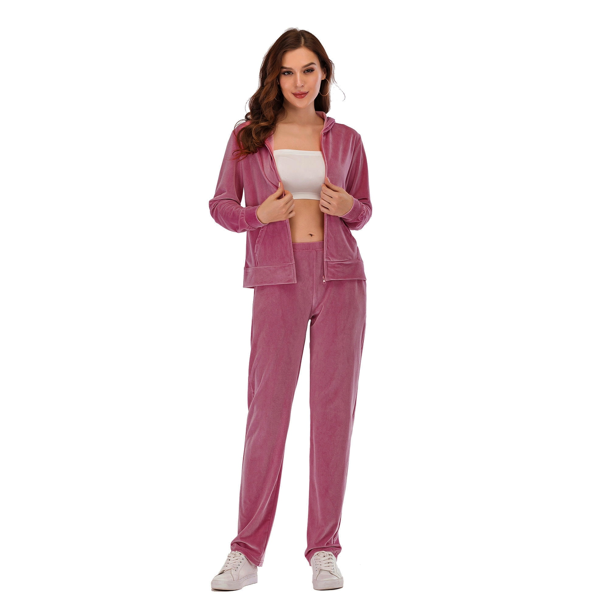 2 Piece Outfits Lounge Jogging Suits for Women Sweatsuit Tracksuit Long ...