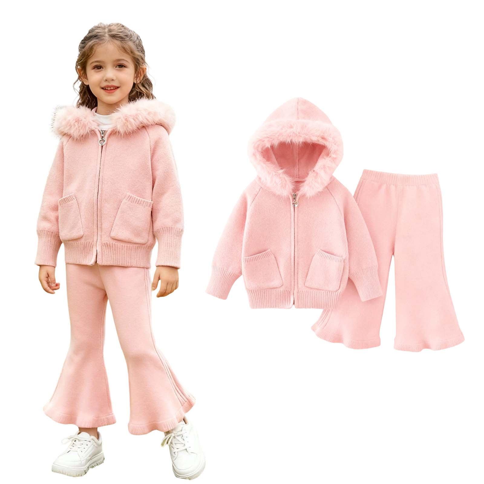 2 Piece Outfits Sets Girls Long Sleeve Hoodie Zip up Sweater and Flared ...