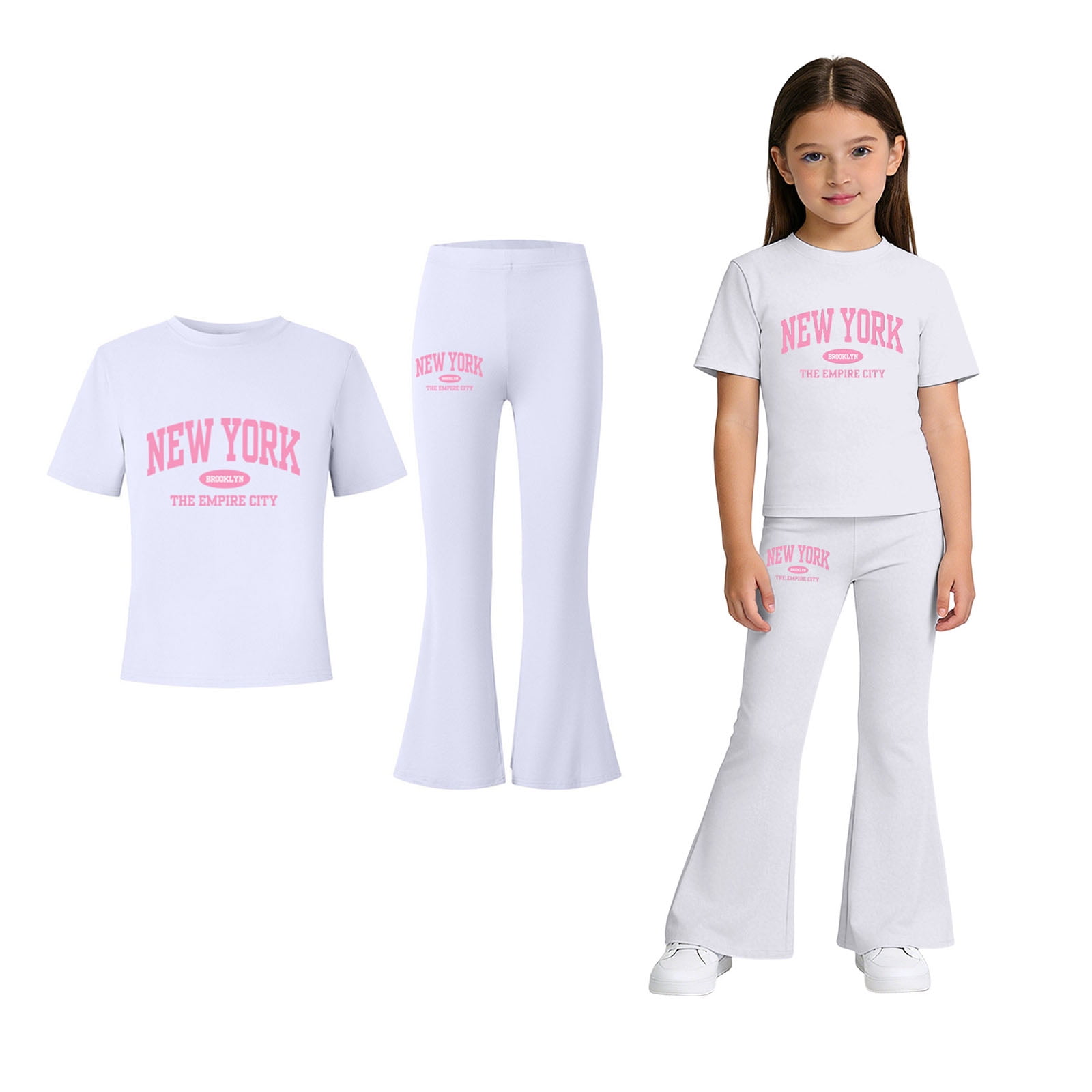 2 Piece Outfits Sets Girls Short Sleeve Letter Print T-Shirt Top and ...