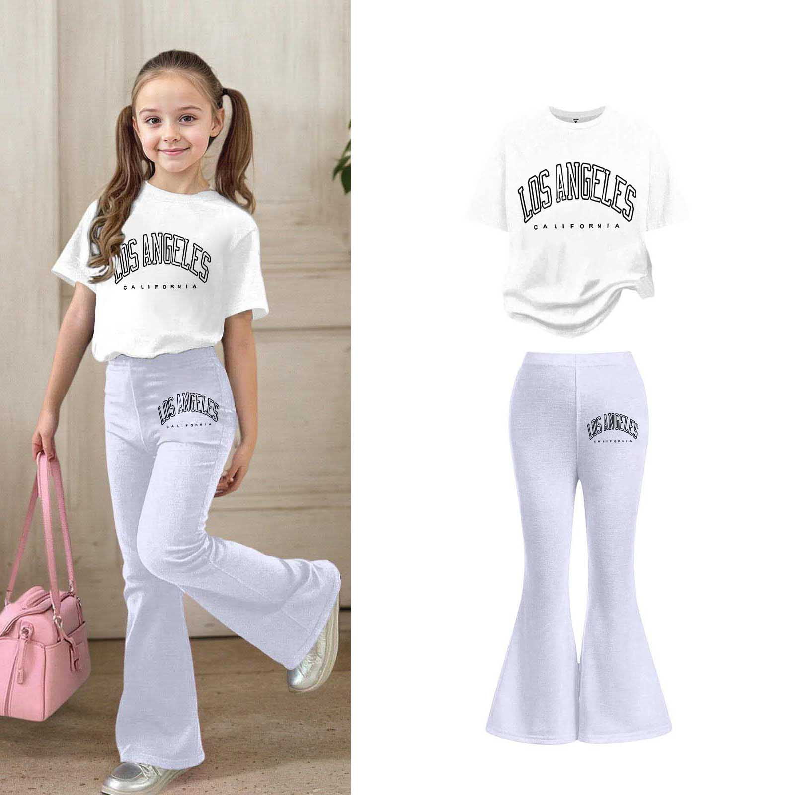 2 Piece Outfits Sets Girls Short Sleeve Letter Print T-Shirt Top and ...