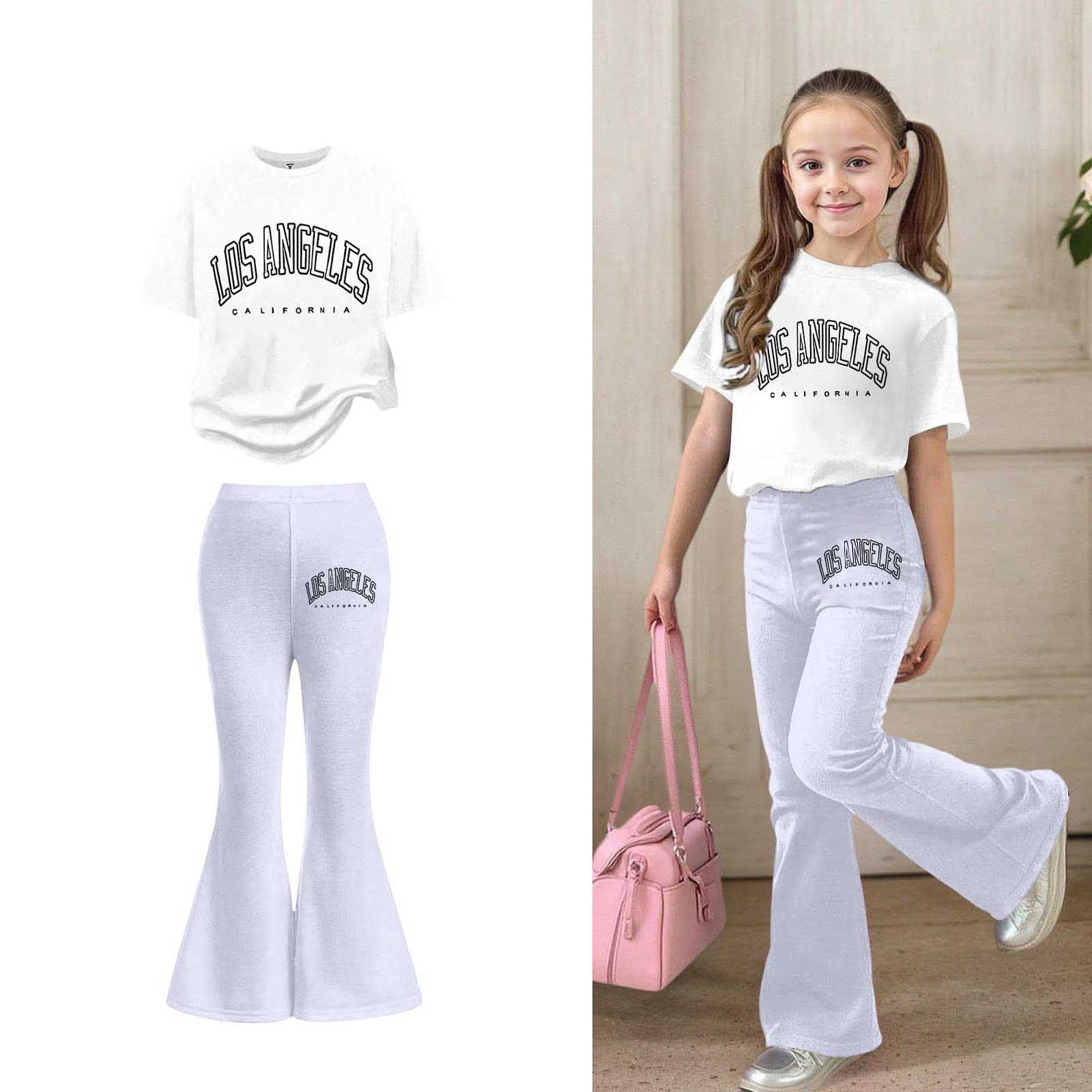 2 Piece Outfits Sets Girls Short Sleeve Letter Print T-Shirt Top and ...