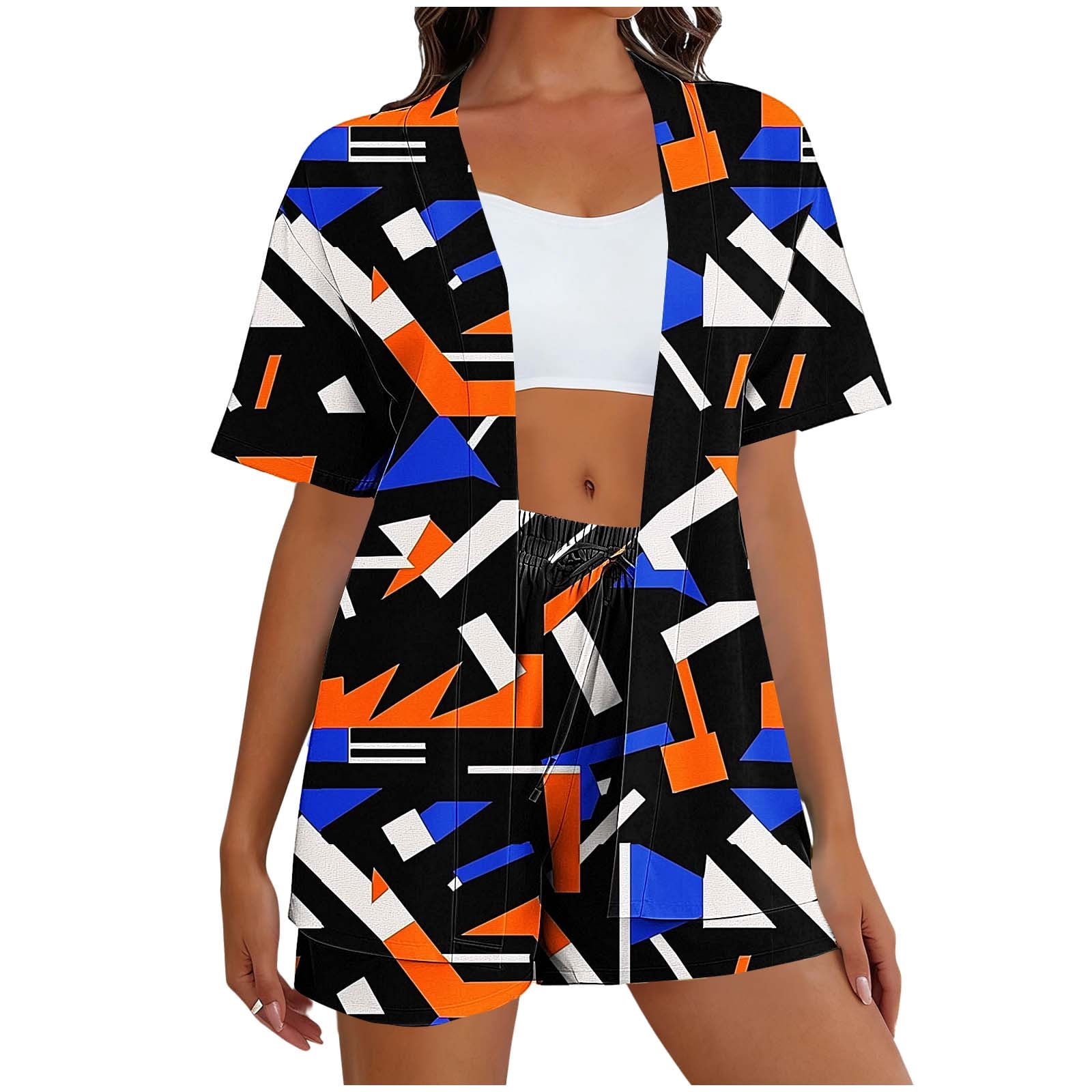 2 Piece Outfits Summer,2 Piece Tropical Print Beach Cover up Set Kimono ...