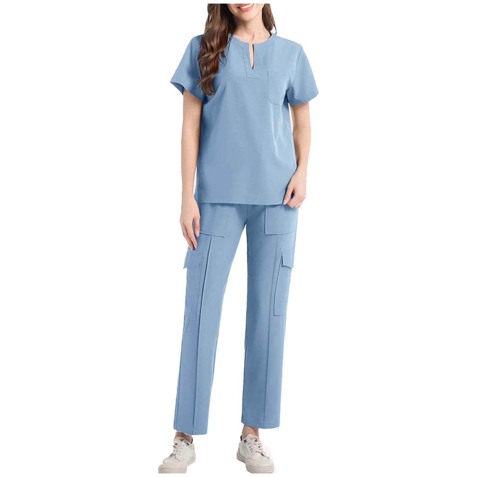 2 Piece Outfits Summer,Medical Scrubs for Women Set, Stand-up Collar ...