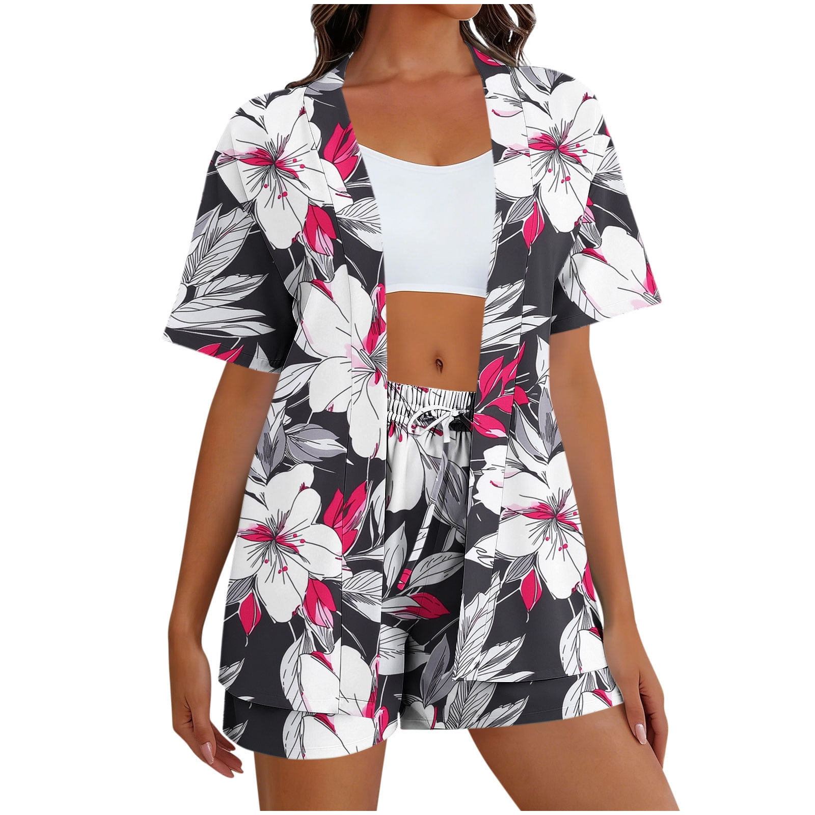 2 Piece Outfits Summer Women,2 Piece Tropical Print Beach Cover up Set ...