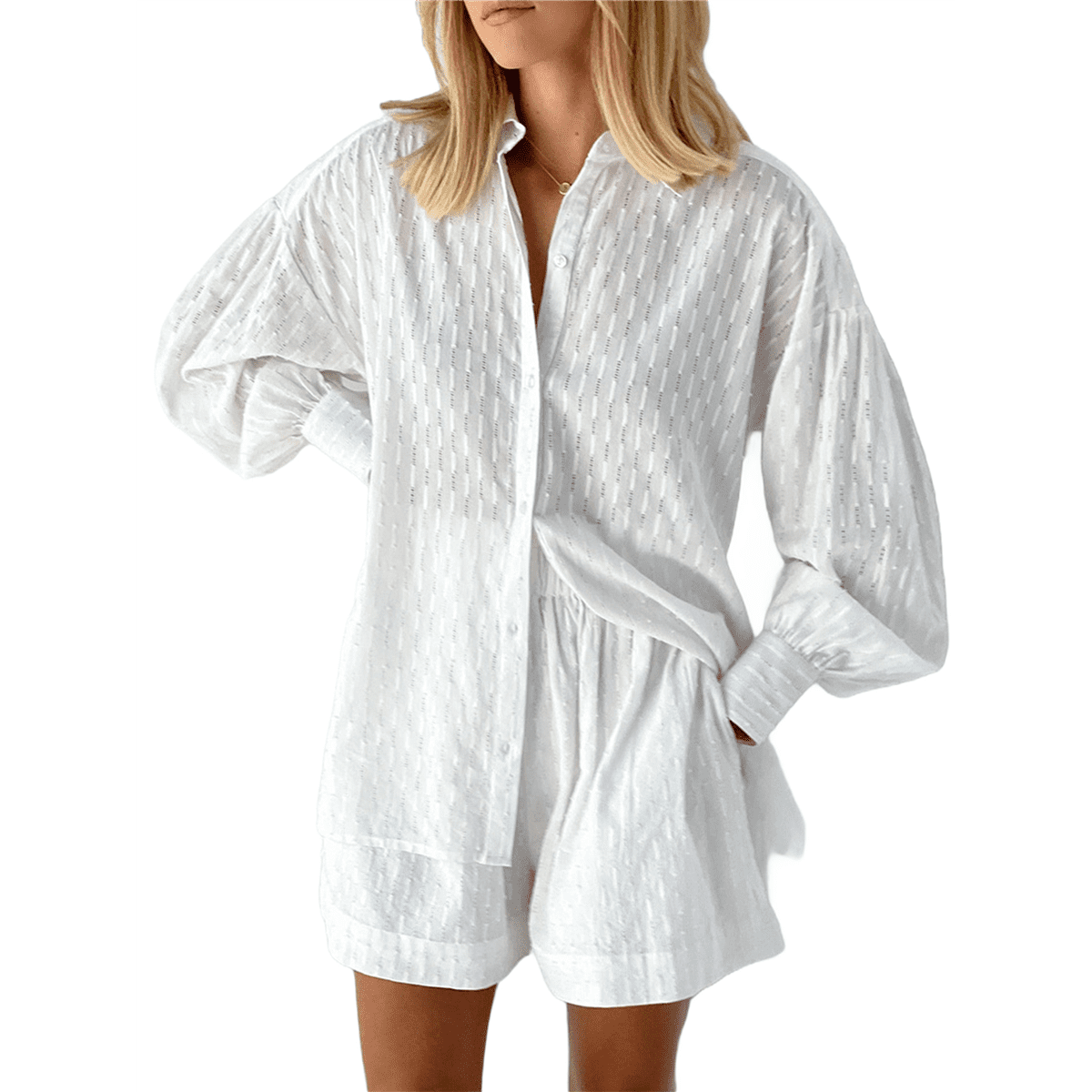 2 Piece Outfits Women'S Oversized Long Puff Sleeve Blouse Shirt High ...