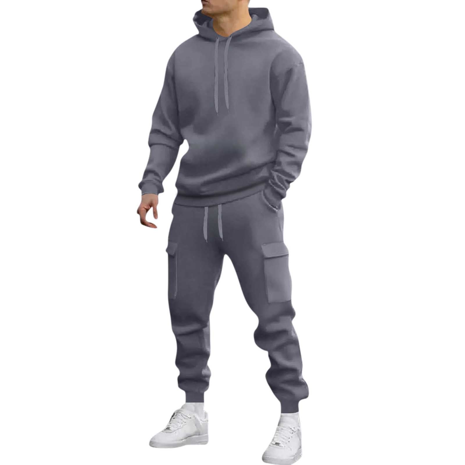 2 Piece Outfits for Men Sweatsuits Drawstring Sweatshirt Cargo Pants ...