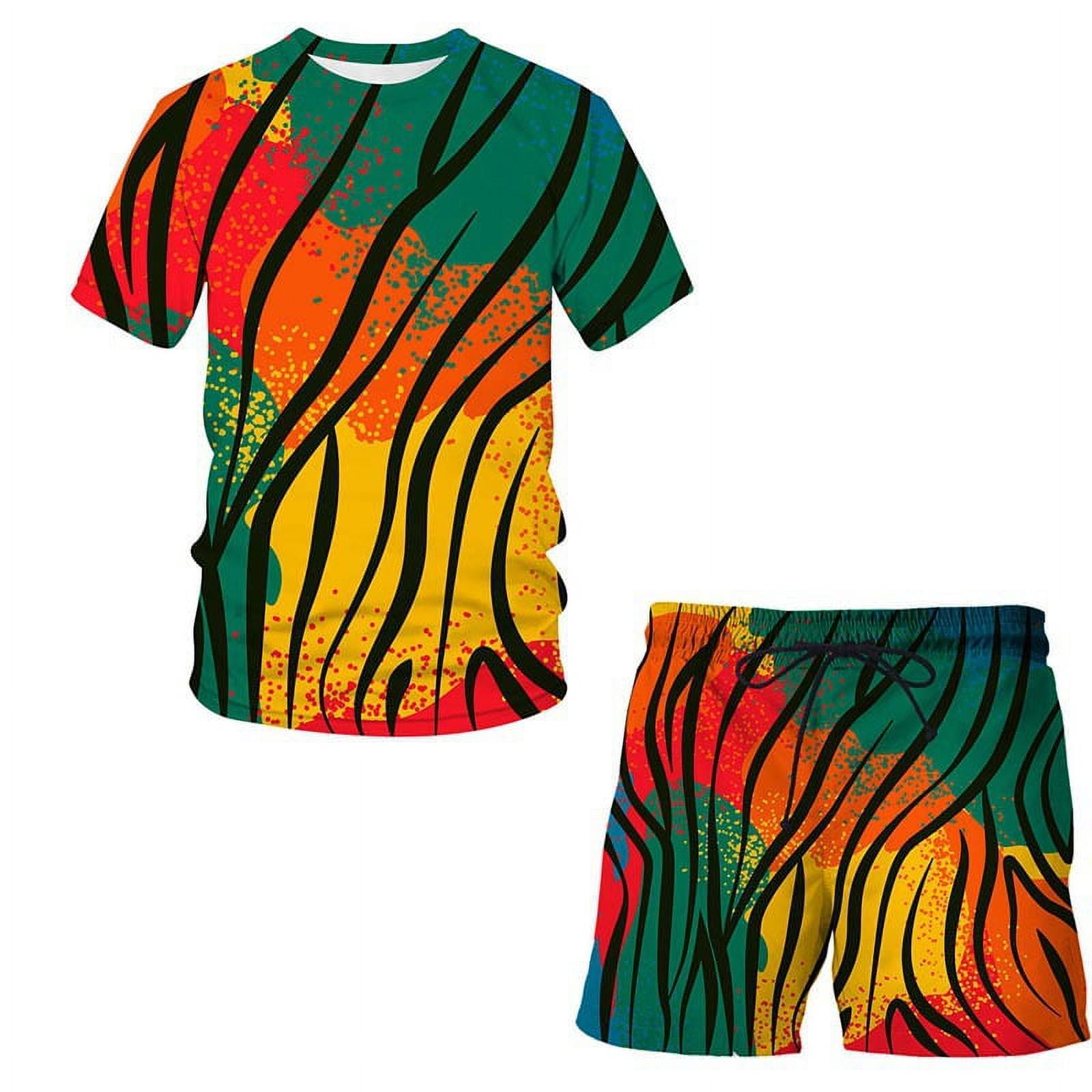 2 Piece Outfits for Men Tracksuit Short Sleeve Leopard Print 3D Digital ...